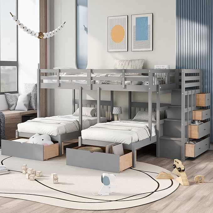 Amazon.com: Harper & Bright Designs Triple Bunk Beds with Drawers ...
