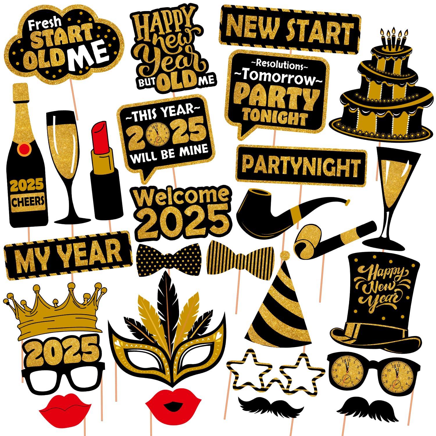 Happy New Year 2023 Photo Booth Props - Pack of 28 New Year Party Photo ...