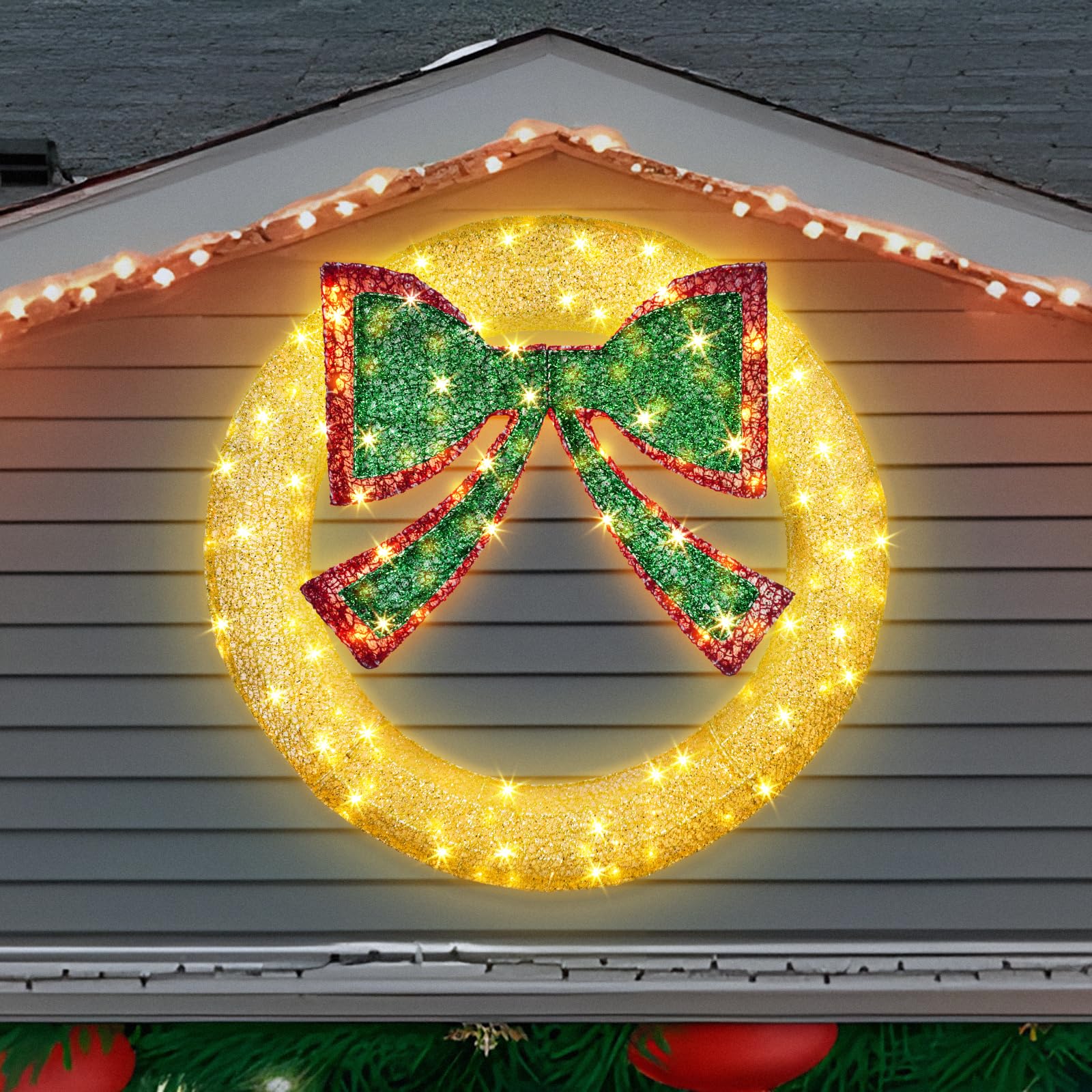 Amazon.com: TORONTOKYO 47 Inch Lighted Christmas Wreath, 220 LED Large ...