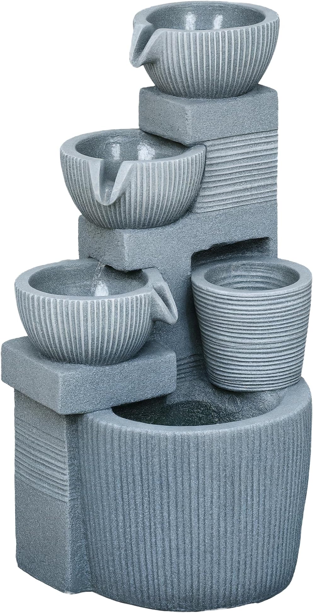 Outsunny Gartenbrunnen, Solar Springbrunnen mit 4 Stufen, Wasserbrunnen ...