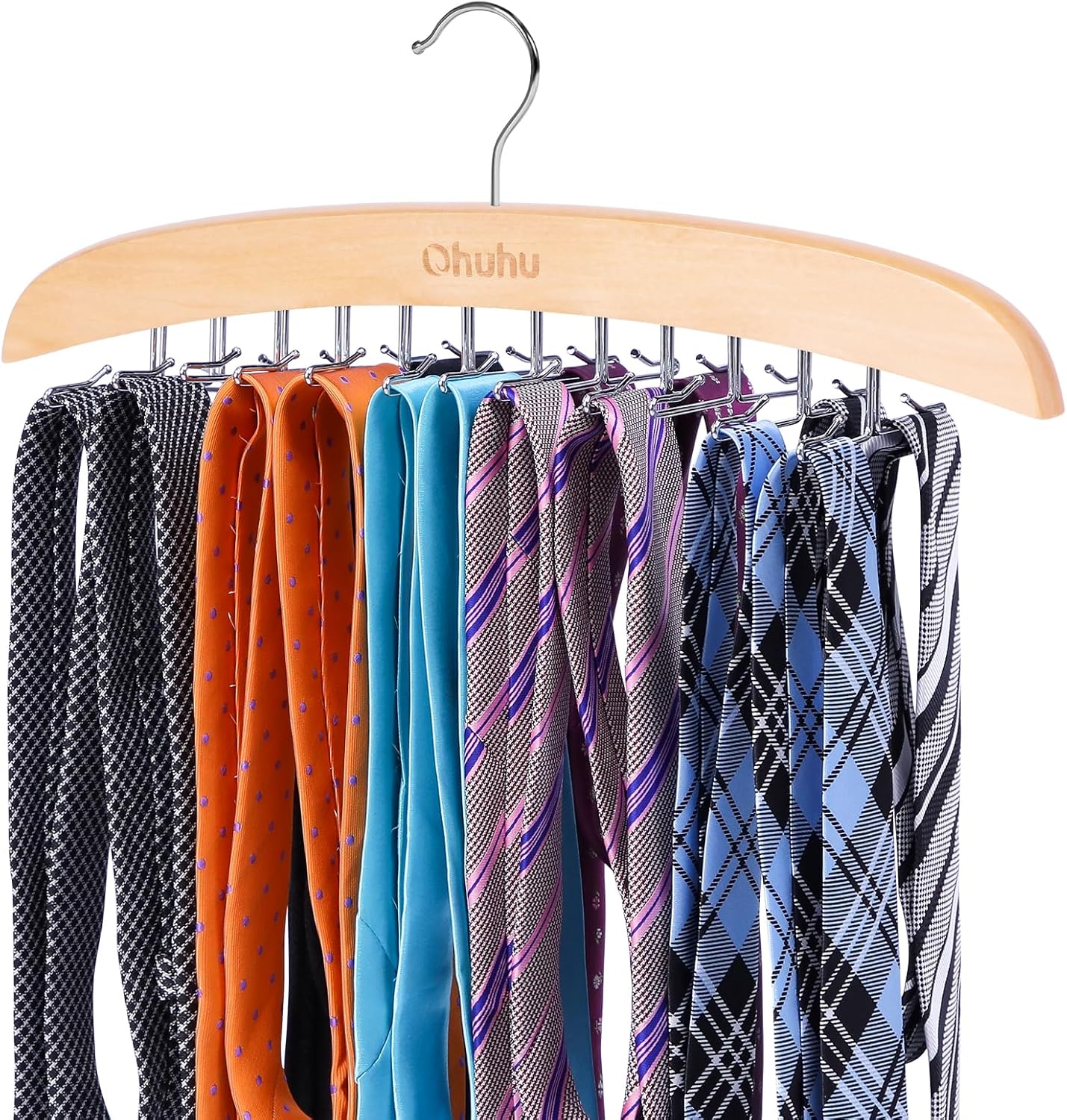 Ohuhu Tie Rack Hanger for Closet, Wooden Tie Holder Organizer Necktie ...