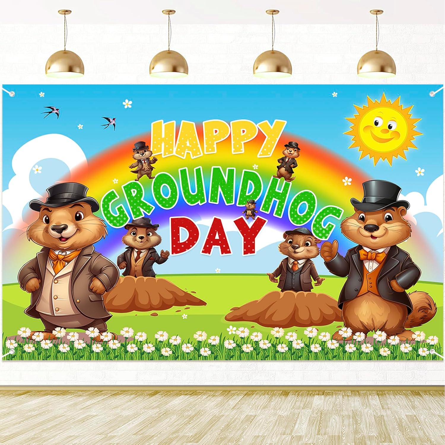 Amazon.com: HOWAF Happy Groundhog Day Banner, Multicolored Floral ...