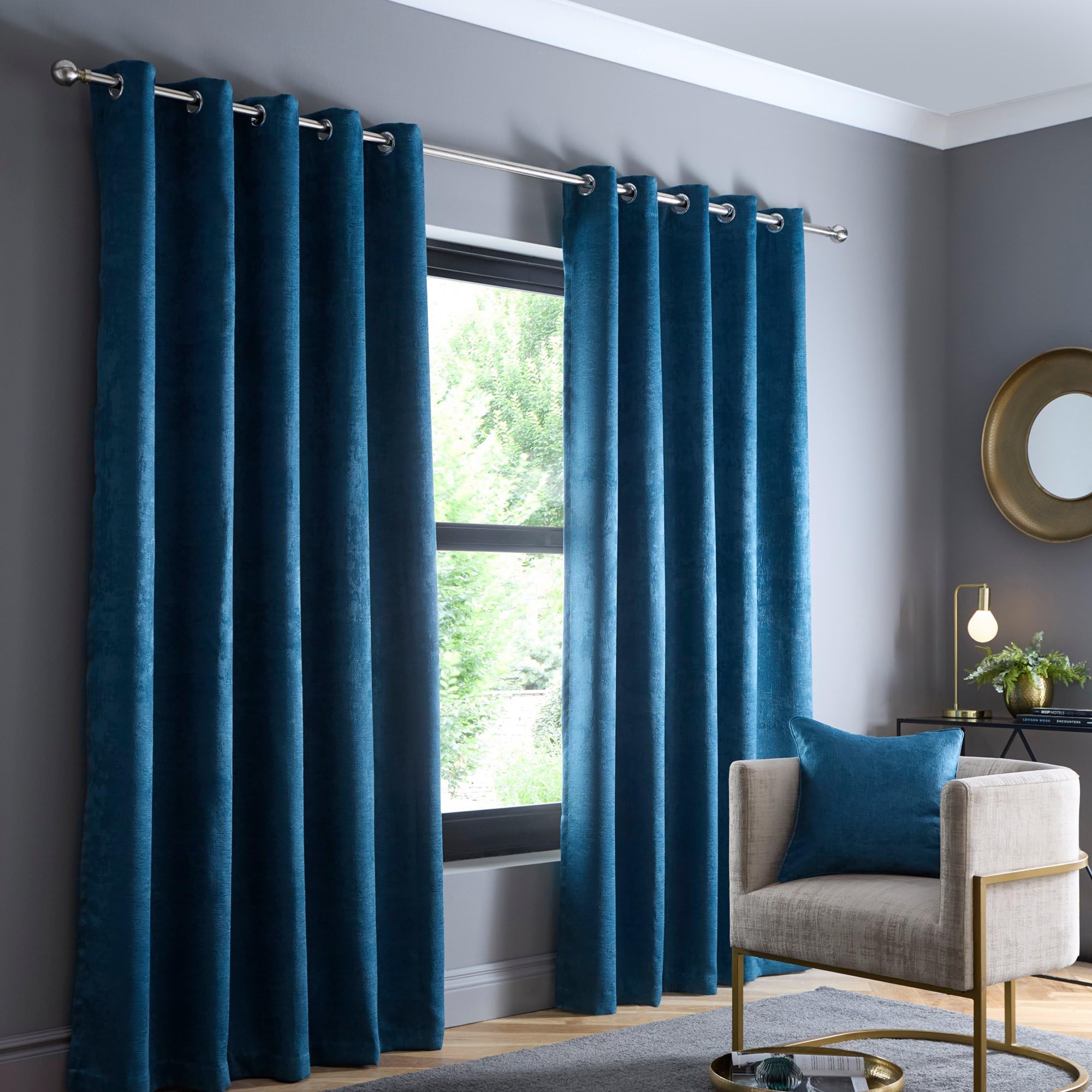 Fusion - Teal Curtains W46 x L54 (117 x 137cm) - 2x Panels - Eyelet ...