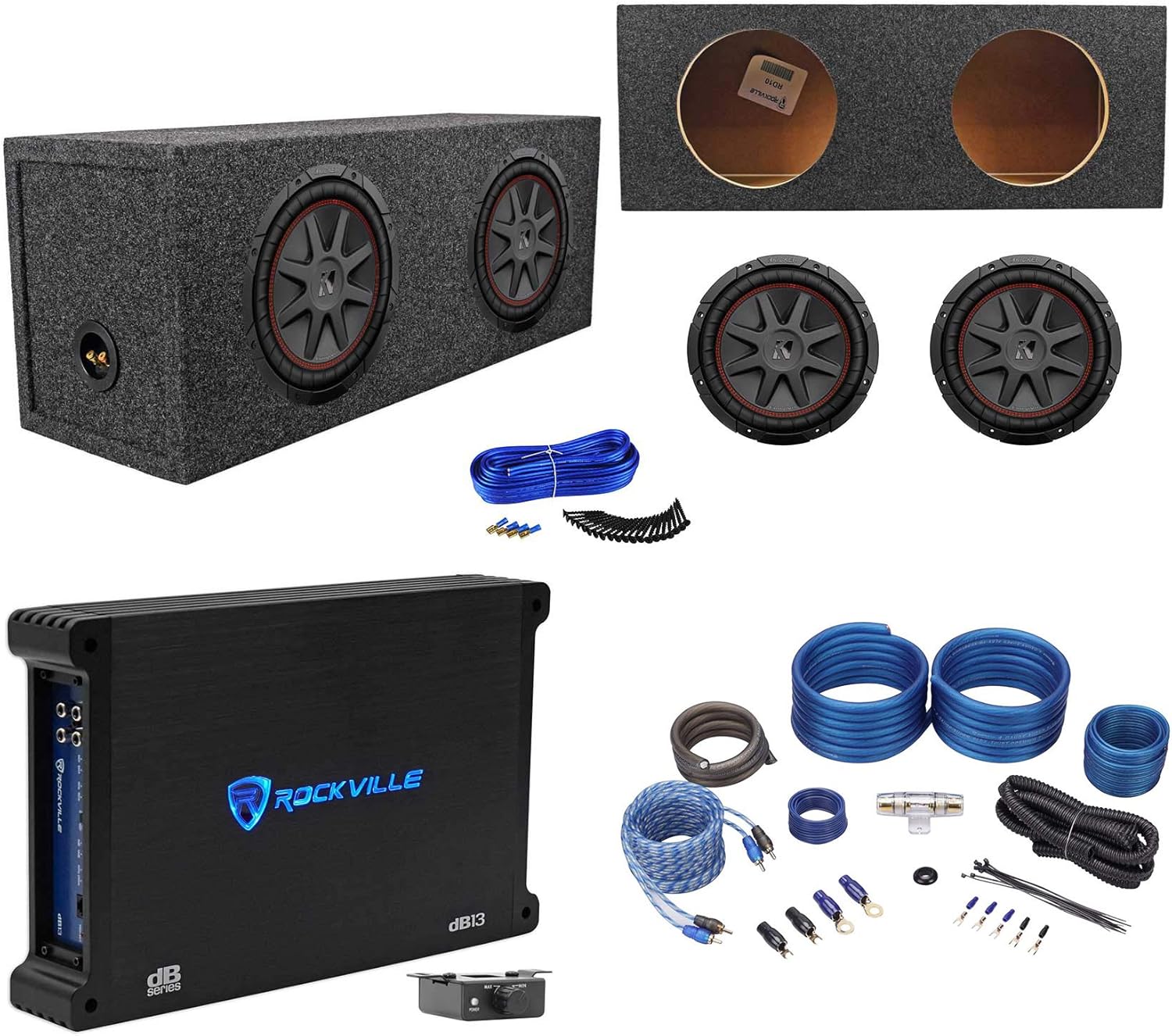 Amazon.com: KICKER 43CVR102 Car Subwoofer Sub Bundle with Rockville ...