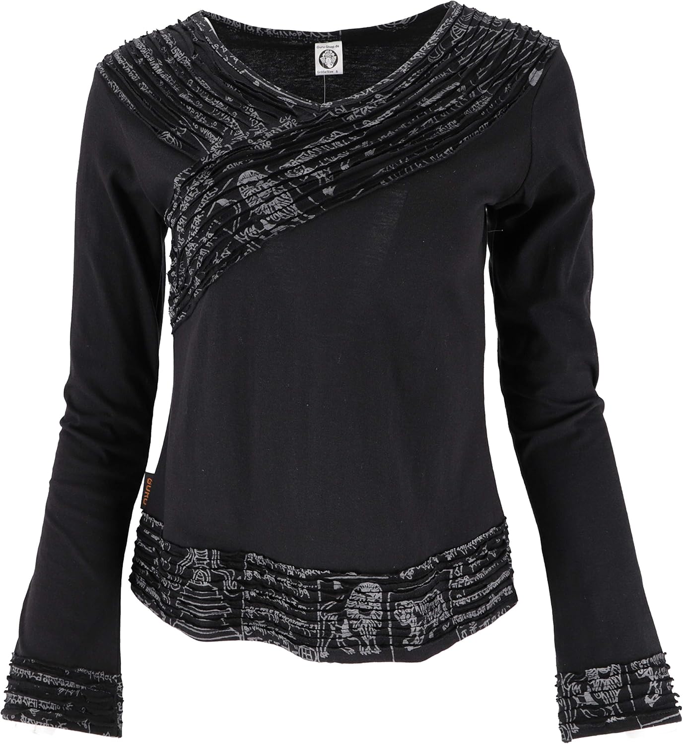 Guru-Shop, Shirt met Lange Mouwen -chic, Mantra Shirt, Zwart, Katoen ...