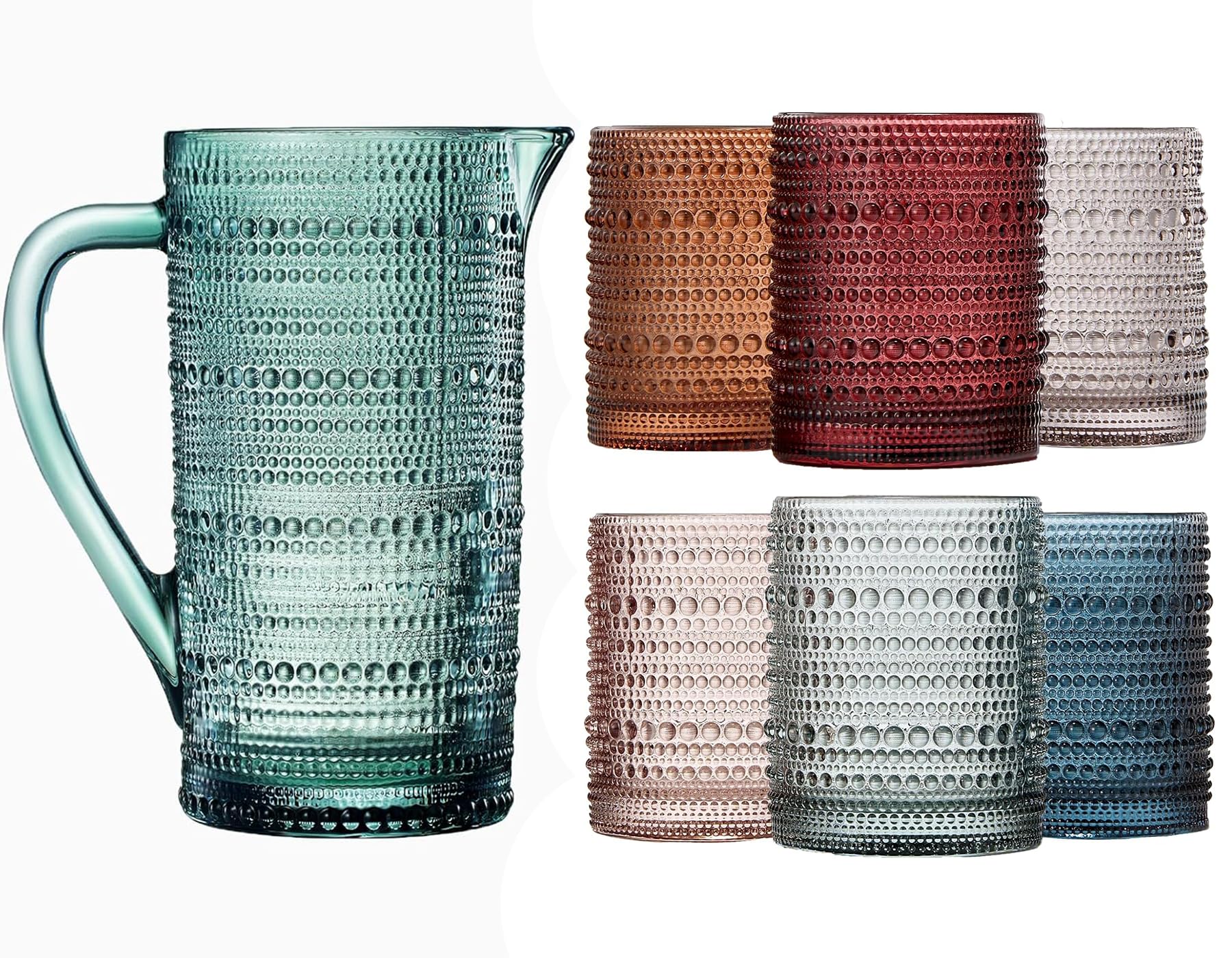 Amazon.com: Khen Hobnail Beaded Pitcher & Tumbler Glasses Set | Set of ...
