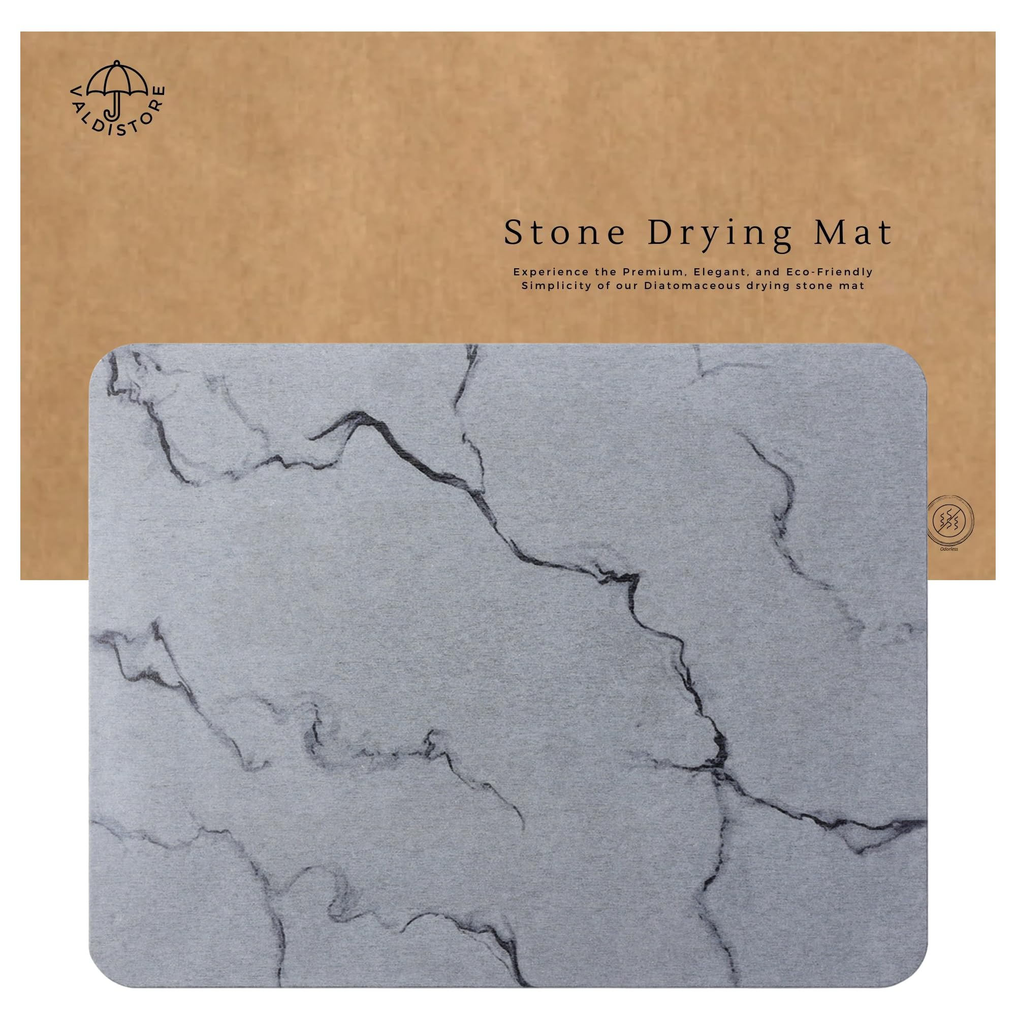 ValdiStore 17,7 x 13,8 in Elegant Stone Drying Mat for Kitchen Counter ...