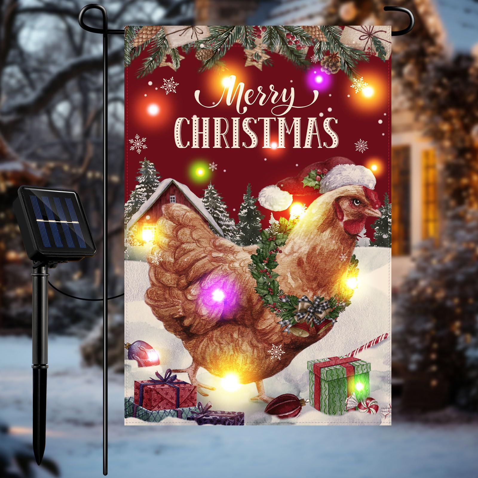 Amazon.com : Shellwei Christmas Lighted Chicken Garden Flags for ...