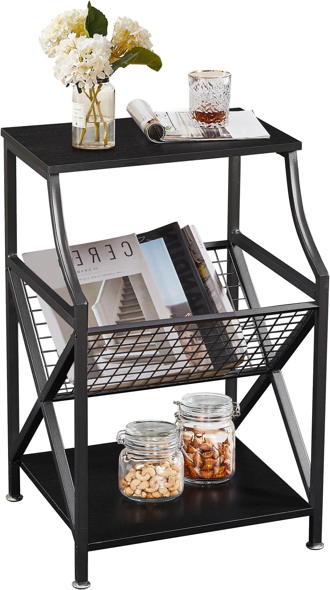 Amazon.com: VECELO 3-Tier End/Side/Bedside Table with V-Shaped Magazine ...