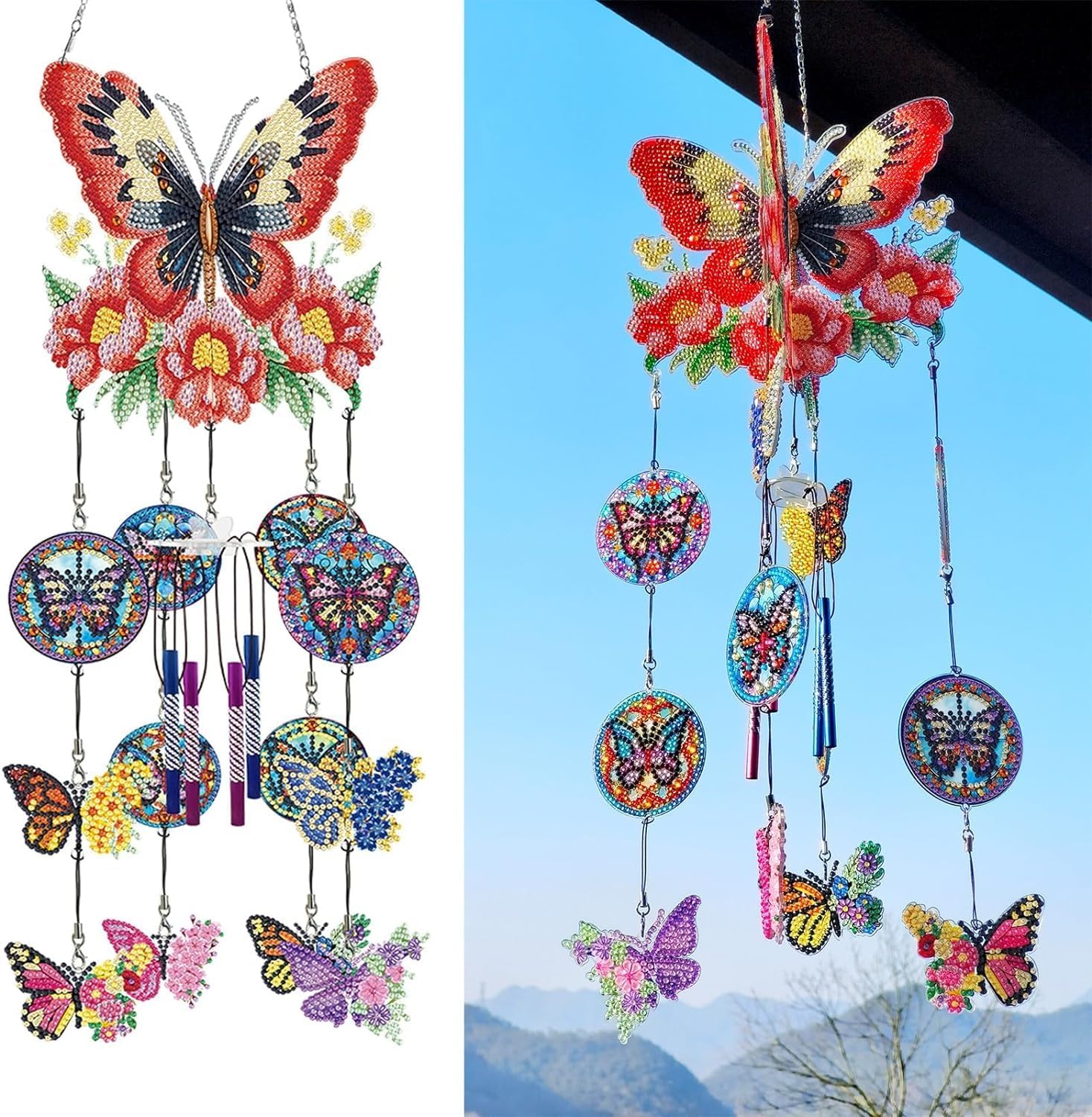 Amazon.com : Diamond Painting Wind Chimes, 29 Inch 5D Butterfly Wind ...