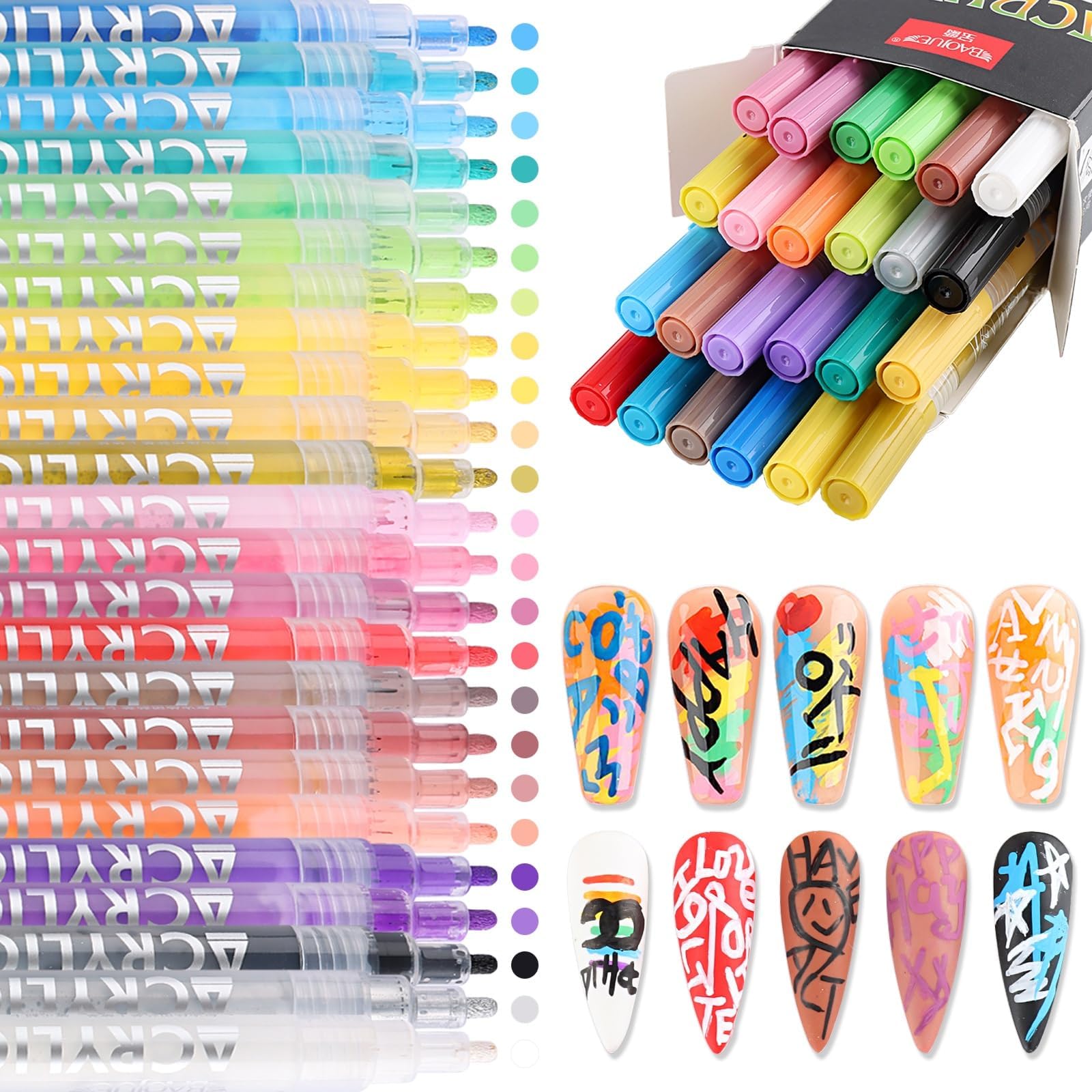 Amazon.com: SUTOKAKA 24 Colors Nail Art Pens Set 1.0MM Fine Tip 3D ...