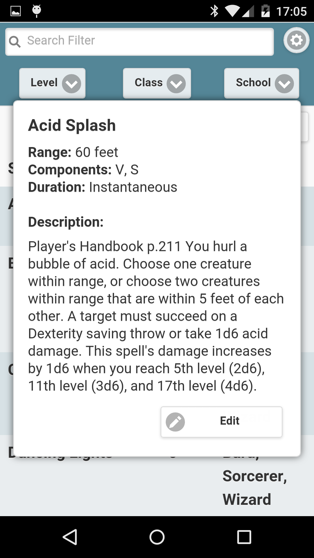 5th Edition Spell List - App on Amazon Appstore