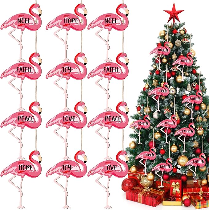 Amazon.com: Bucherry 24 Pcs Flamingo Christmas Tree Ornament Pink ...