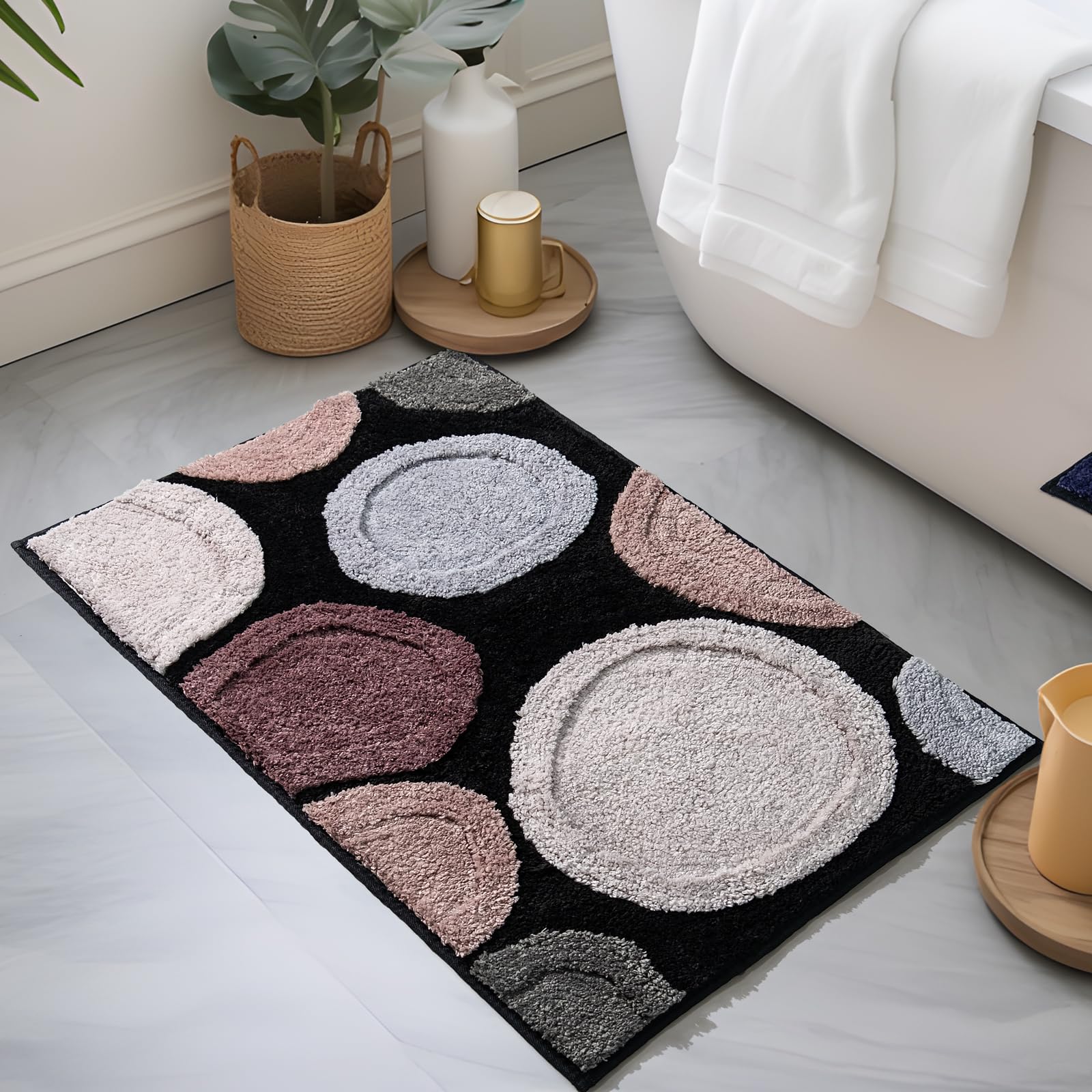 Stone Bath Mat for Bathroom Cobblestone Bathroom Rugs Boho Small ...