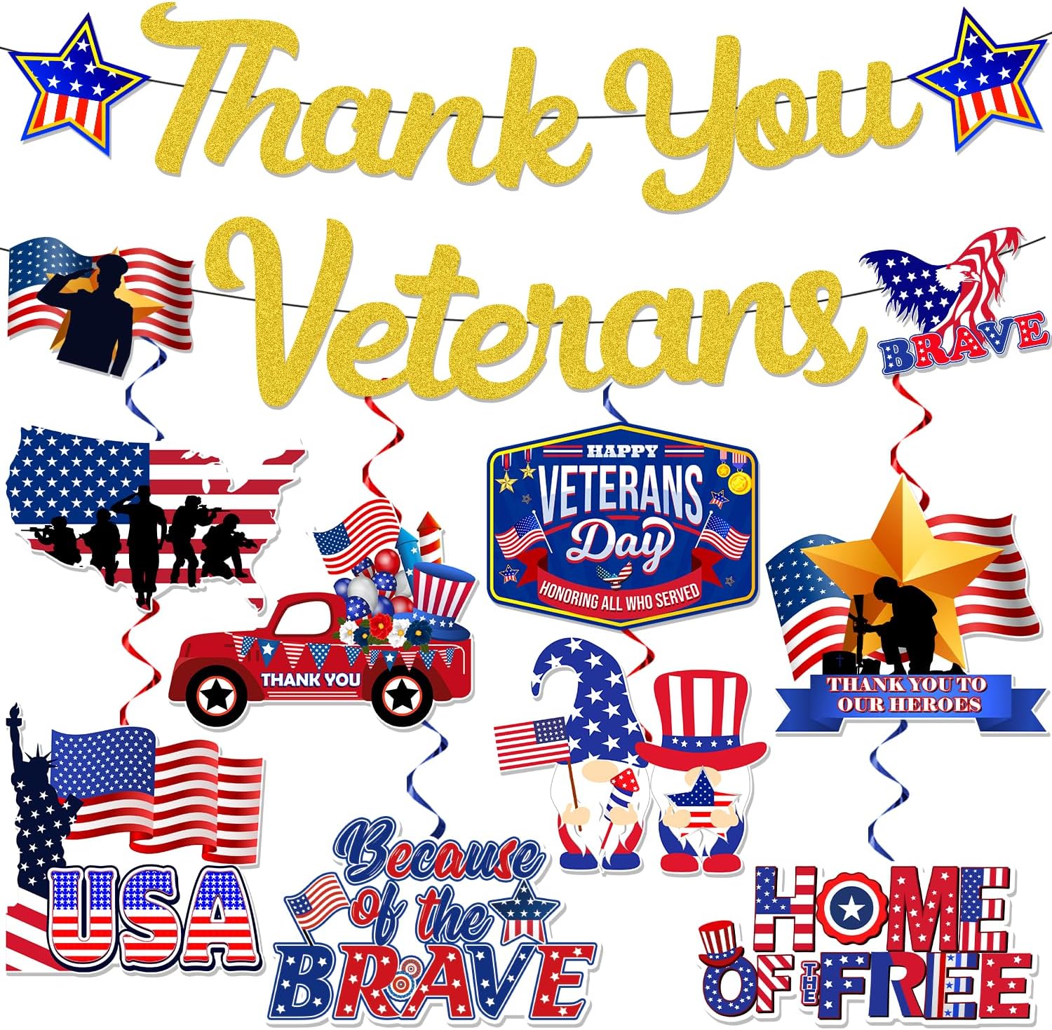 Amazon.com: cocomigo Happy Veterans Day Decorations, with 1pcs Veterans ...