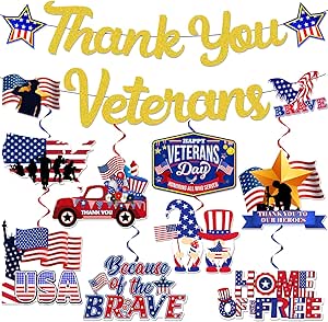 Amazon.com: cocomigo Happy Veterans Day Decorations - 1pcs Banner ...