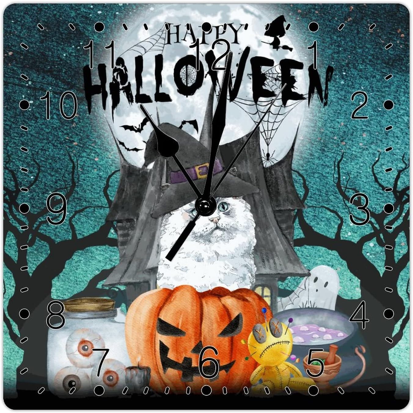 Amazon.com: Swavecat 12inch Wood Clock Halloween Pumpkin Witch Cat ...