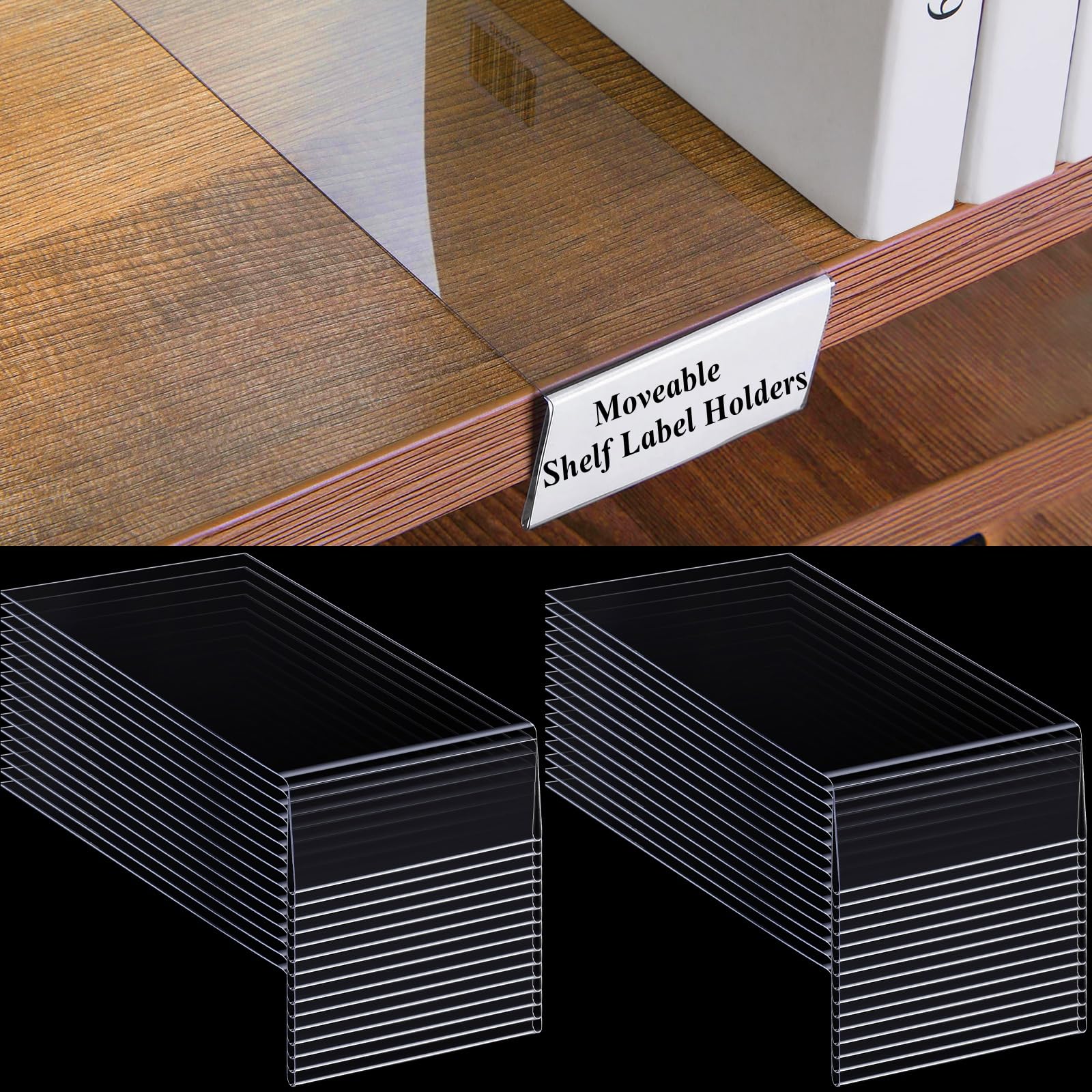Amazon.com : Containlol 50 Pcs Moveable Shelf Label Holders, Clear ...