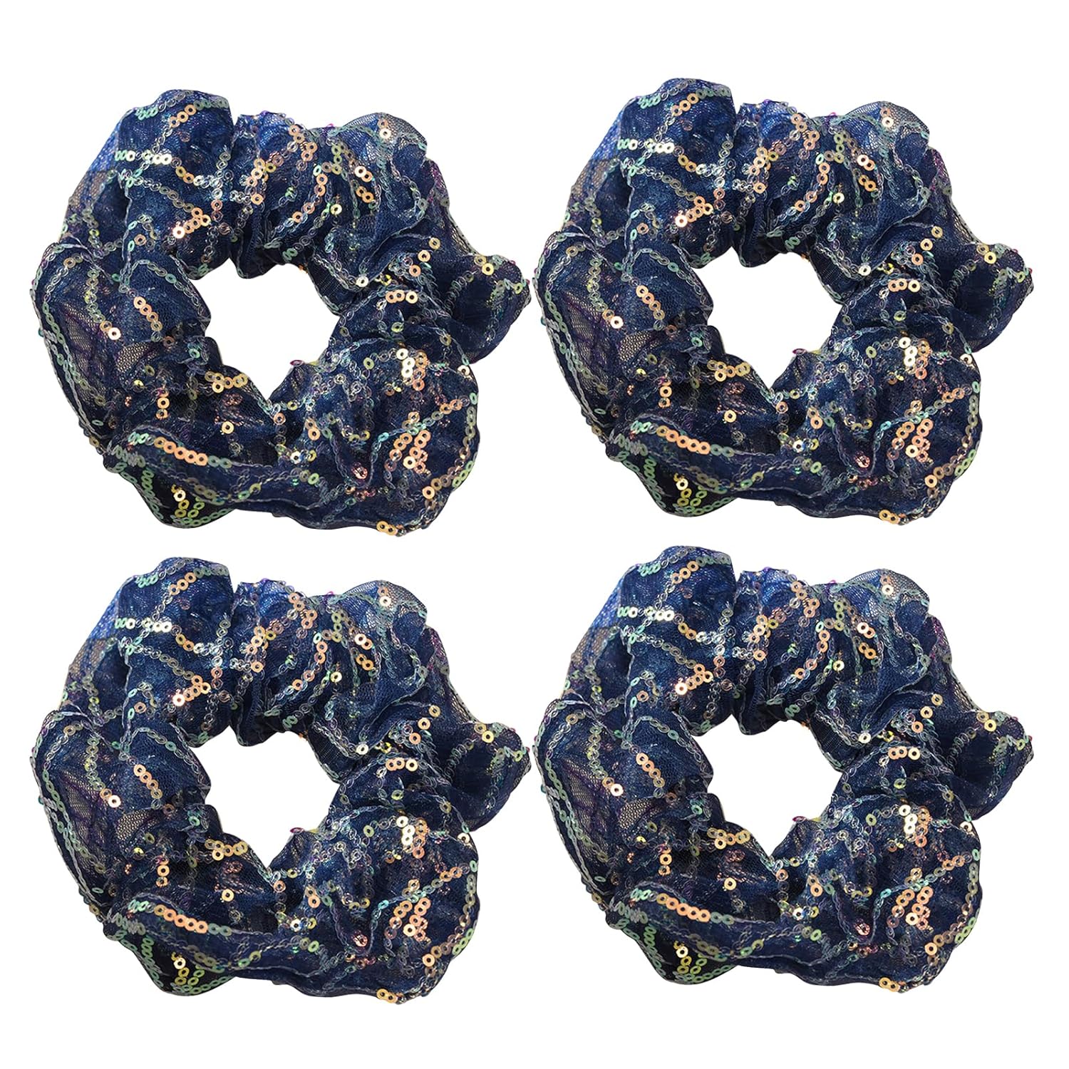 Amazon.com : 4 Pack Glitter Mesh Fabric Sequins Hair Scrunchies Cheer ...