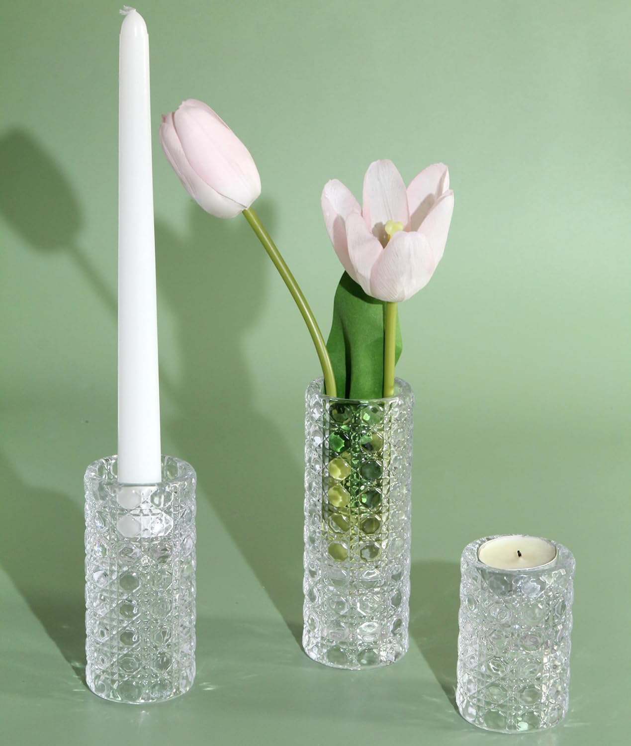 Amazon.com: Vixdonos Glass Flower Vase Set of 3 Cylindric Candlestick ...