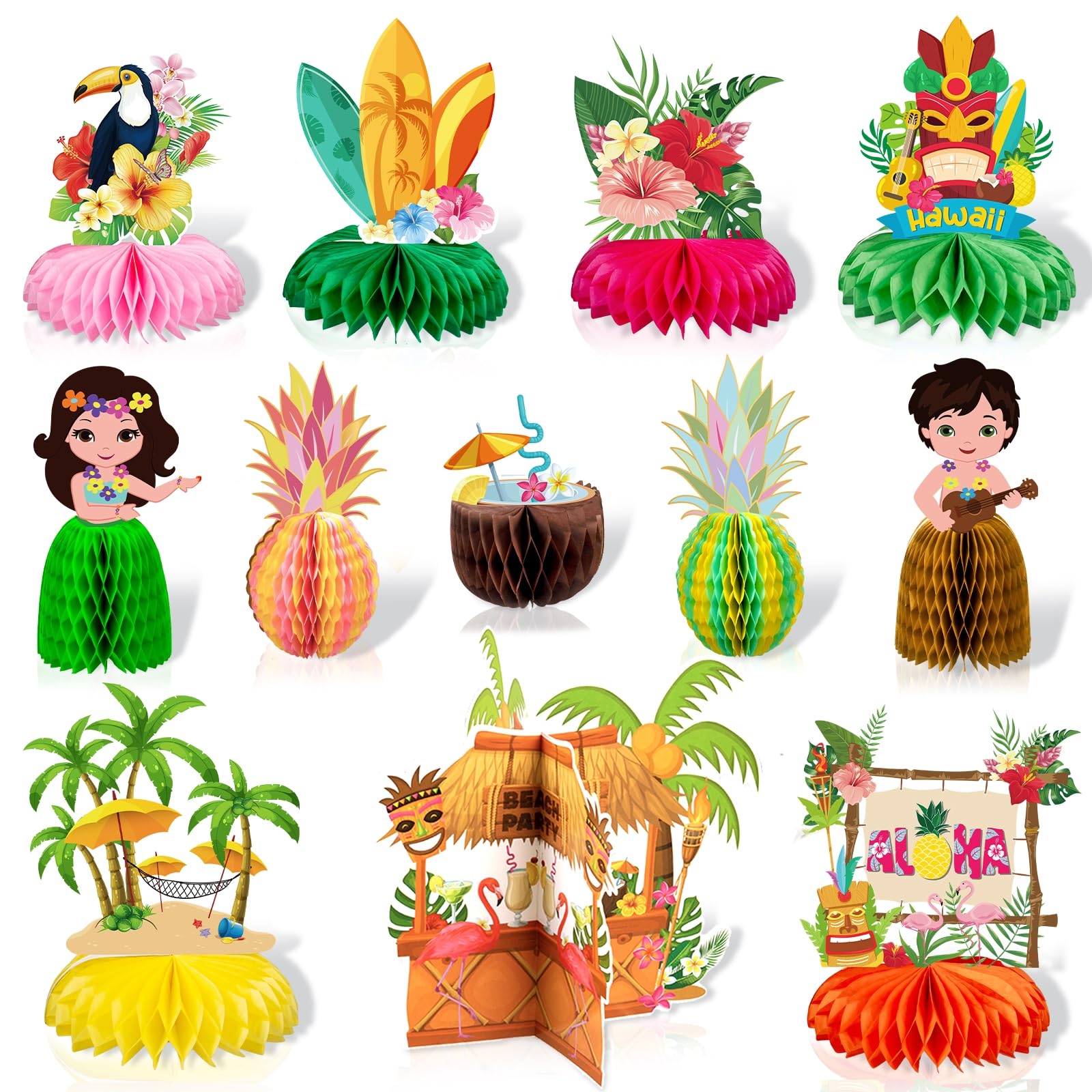 Amazon.com: 12Pcs Hawaiian Luau Party Table Decorations - Double sided ...