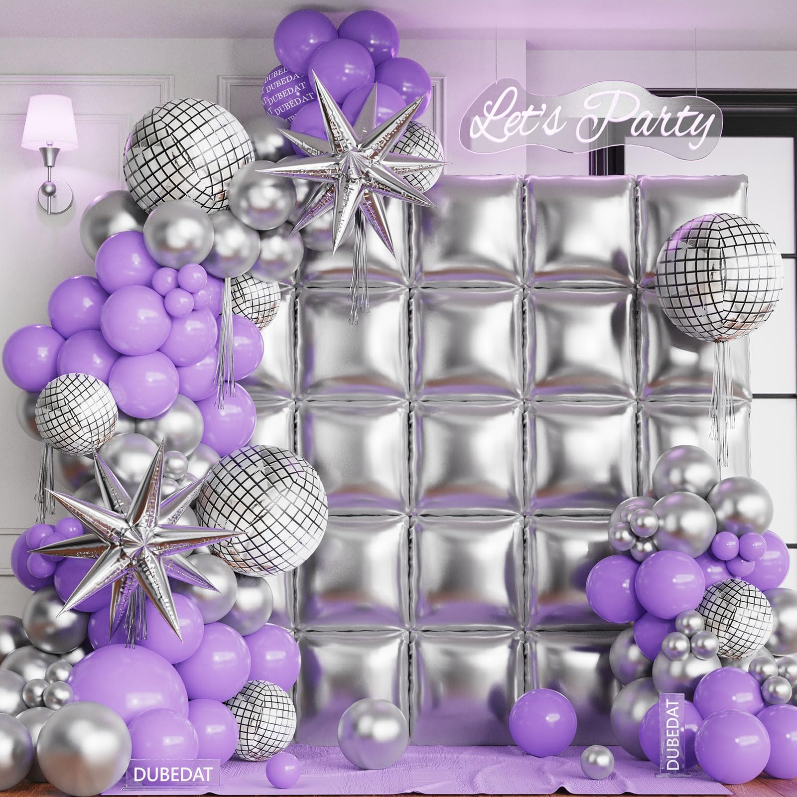 Amazon.com: Double Sided Square Foil Metallic Silver Balloons Wall with ...