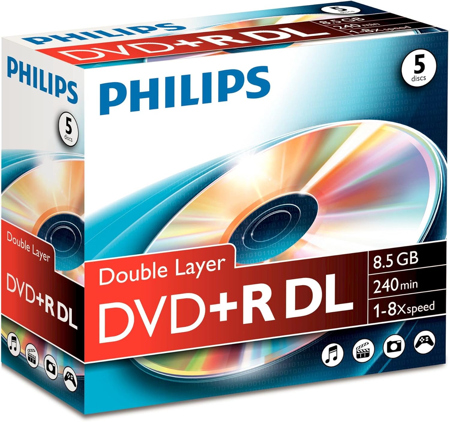 Philips DVD+R DR8S8J05C - DVD+R DL 8.5 GB, 240 min, speed 8x(Packaging ...