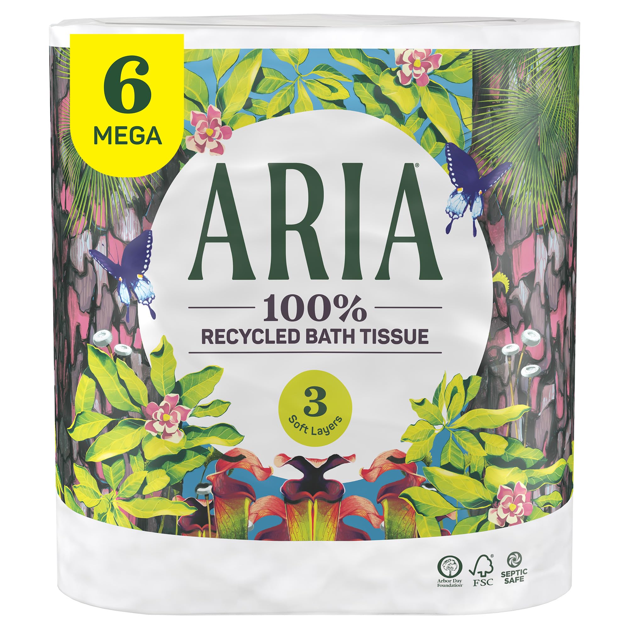 Amazon.com: Aria 100% Recycled Toilet Paper, 1 Pack of 6 Rolls, 3 Soft ...