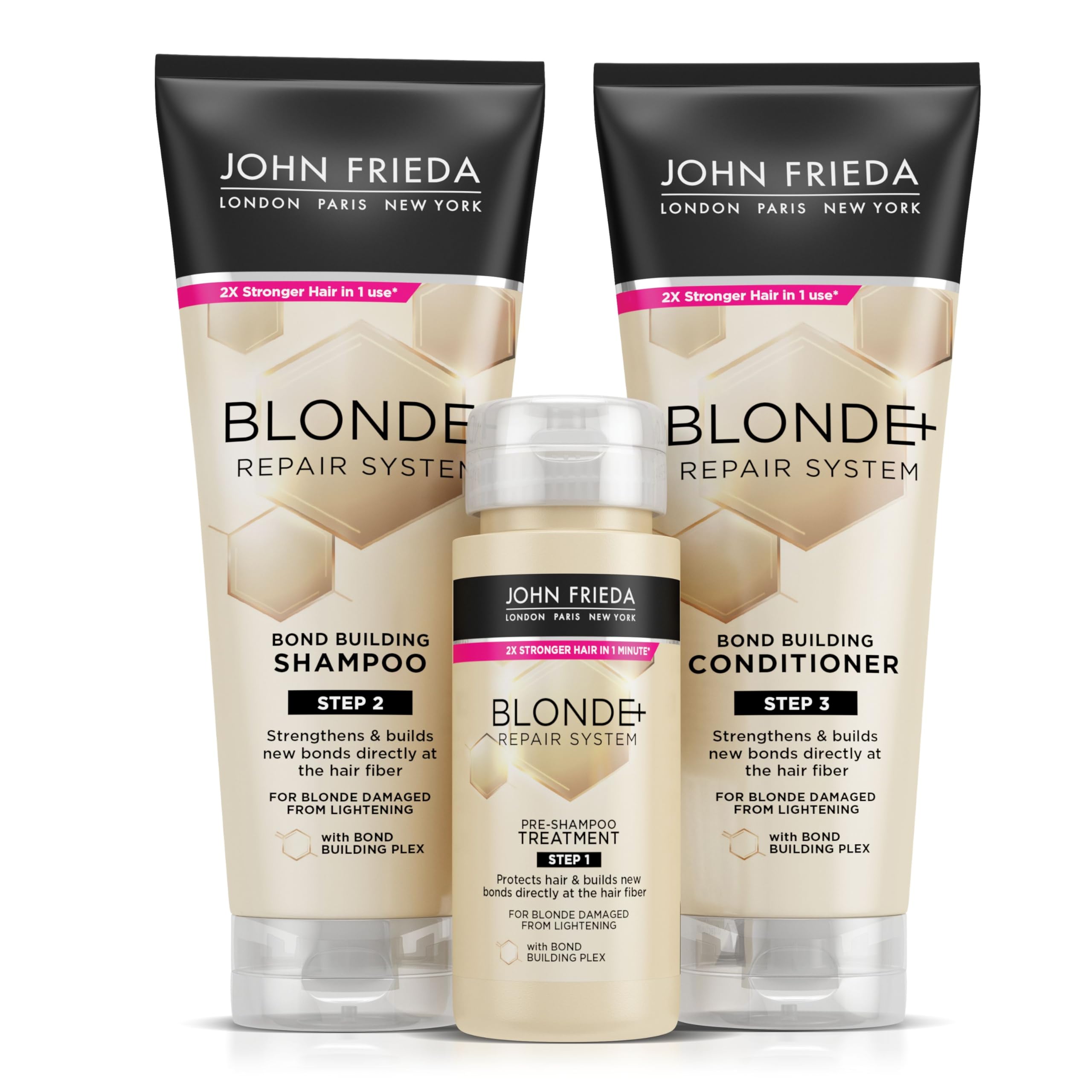 John Frieda Blonde+ Repair Sytem Bundle, Shampoo & Conditioner 250ml and Pre Treatment Shampoo ...