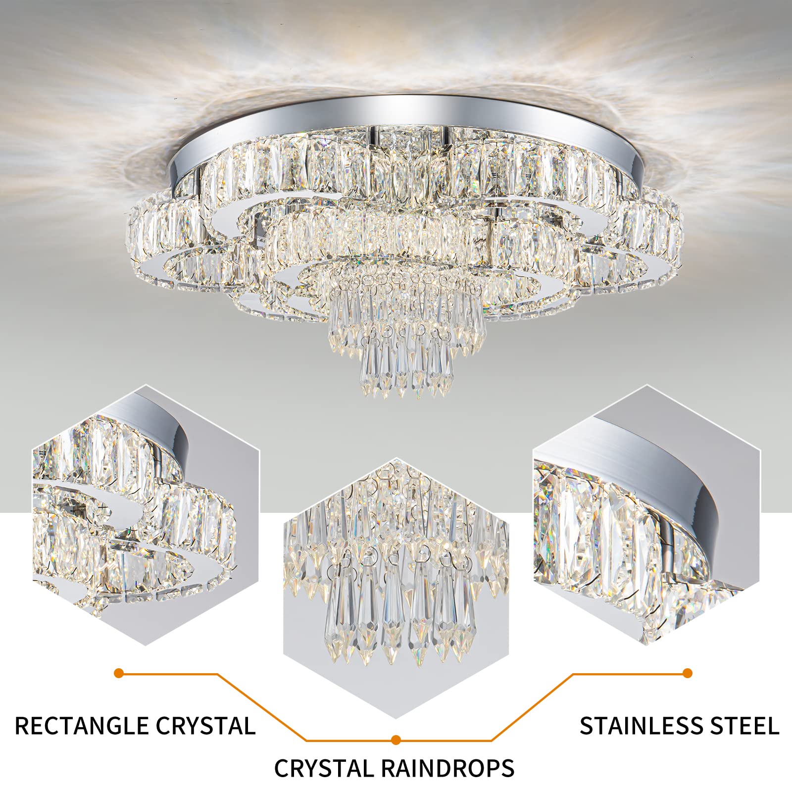 HongnuoFc 21" LED Crystal Chandeliers with Remote Control Modern Mount ...