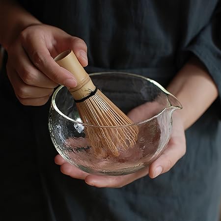 Amazon.com: Textured Glass Matcha Bowl With Pouring Spout - Handmade ...