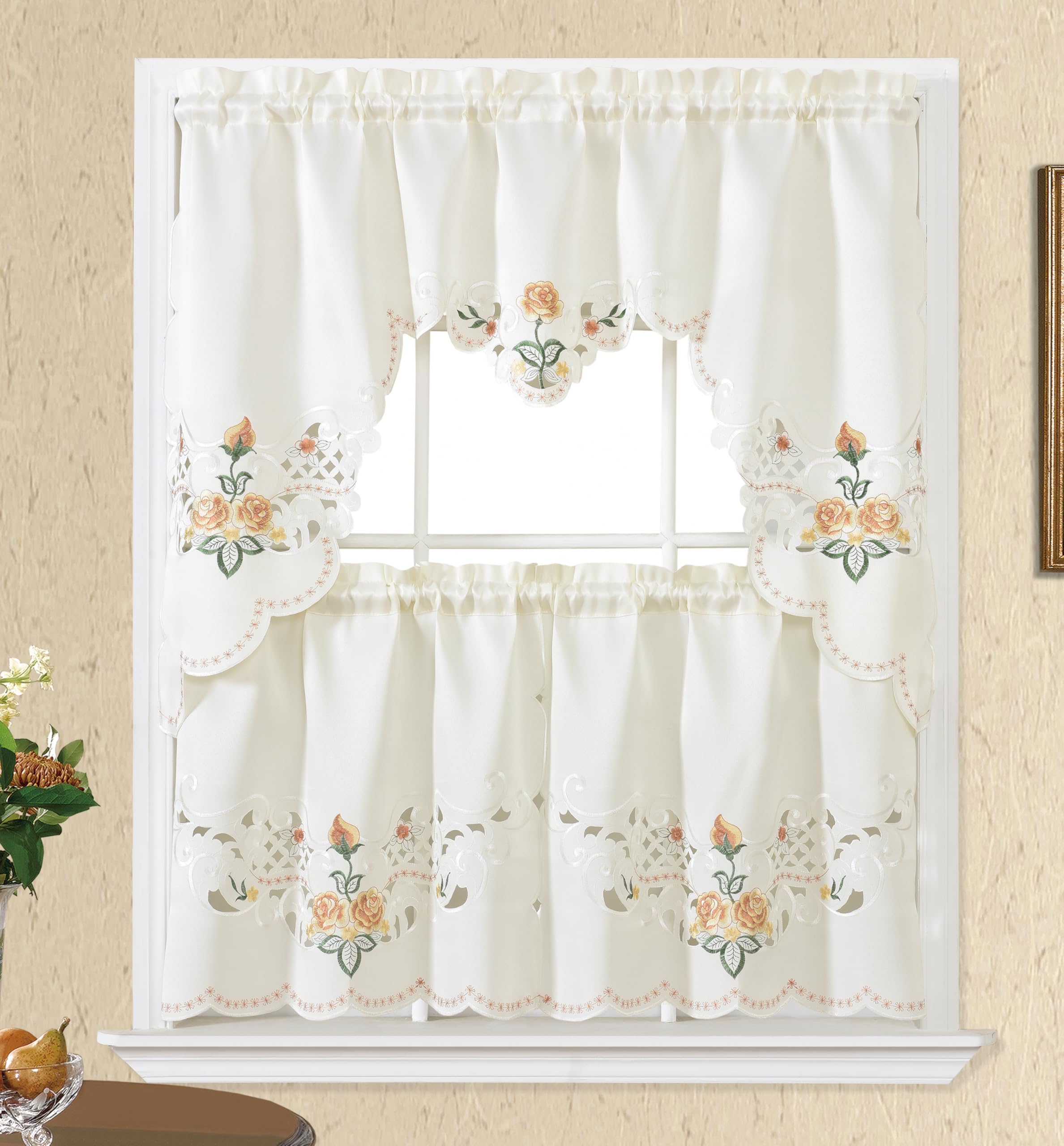 Amazon.com: GOHD Rose Fragrance 3pcs Multi-Color Embroidery Curtain ...