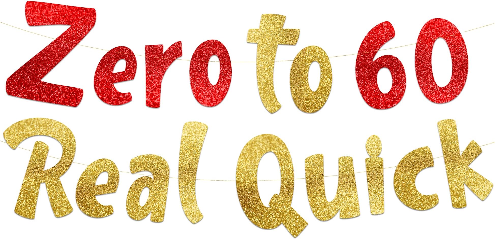 Amazon.com: Zero to 60 Real Quick Gold Glitter Banner - 60th Birthday ...