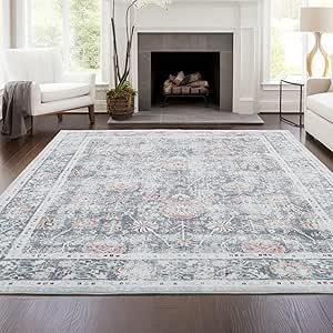 Amazon.com: LIMON HOME Grey Floral Area Rug 8x10 Indoor Cottagecore ...