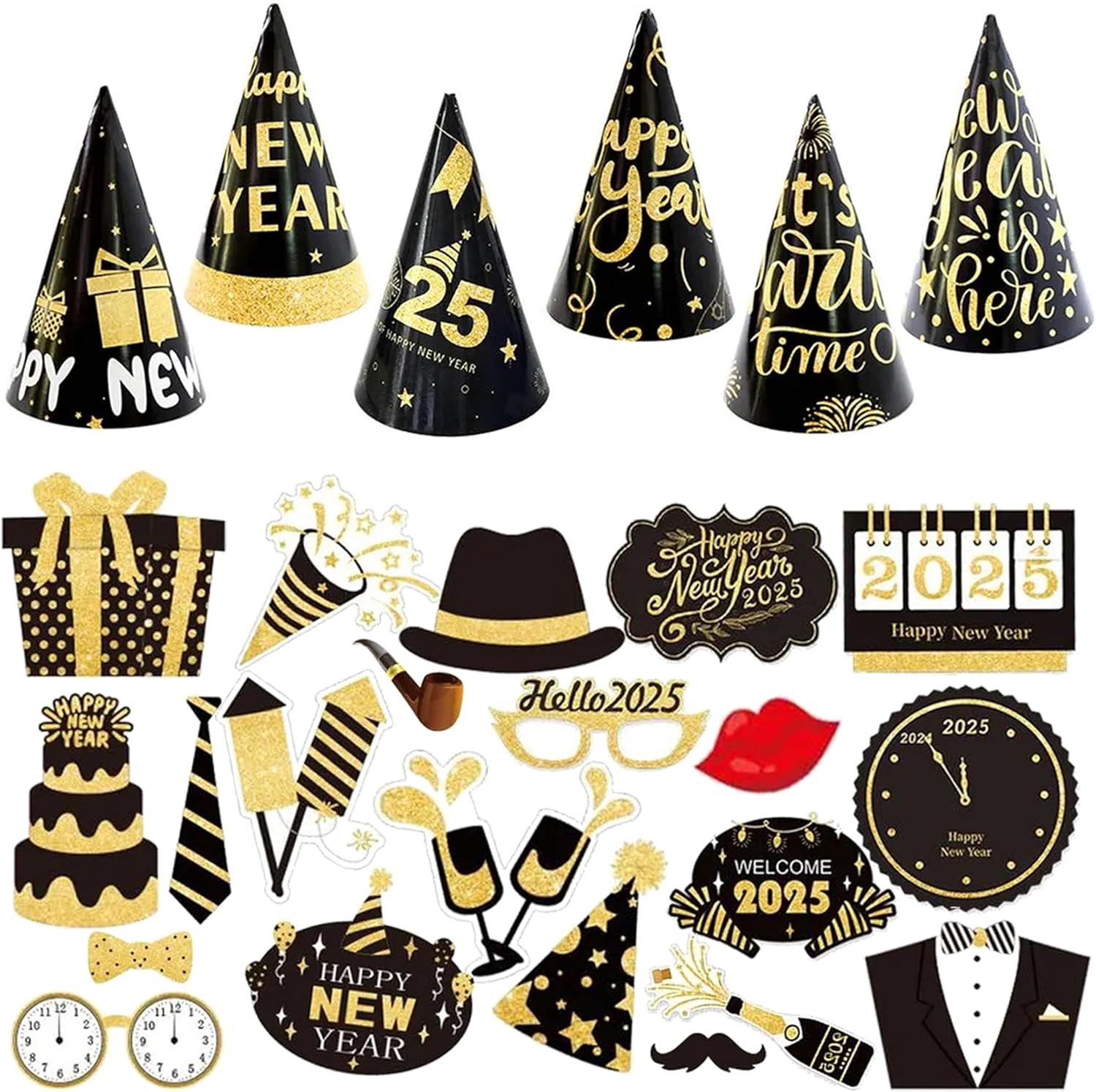 Amazon.com: New Years Hats 2025 and New Years Props Set - 27 Pieces ...