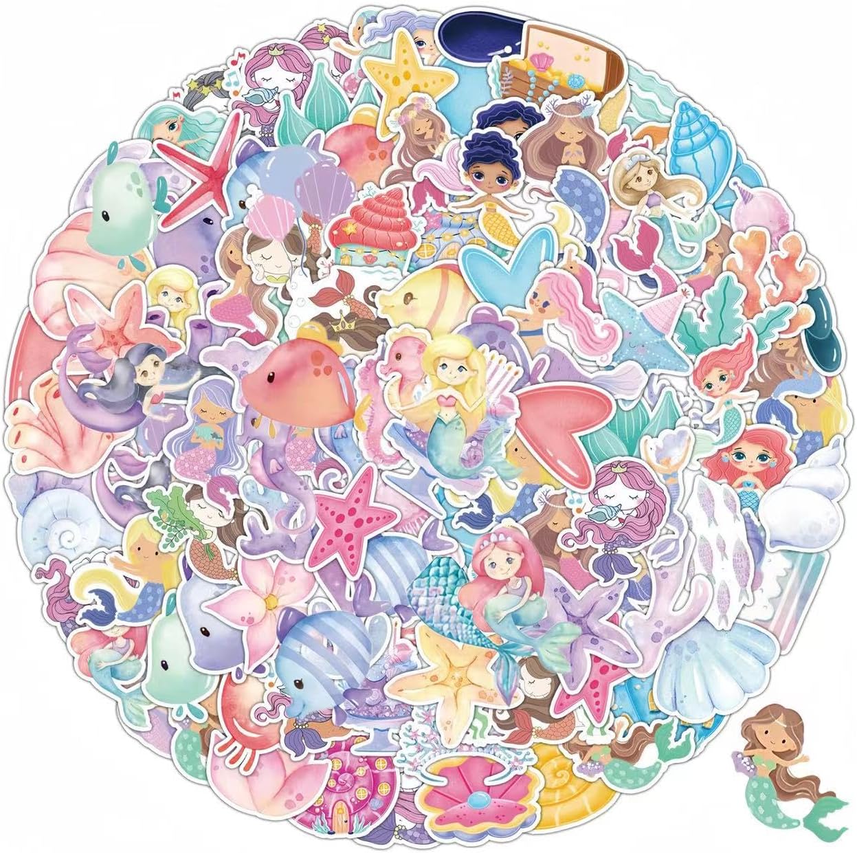 100Pcs Cute Mermaid Stickers for Kids, Vinyl Stickers Kids Waterproof ...
