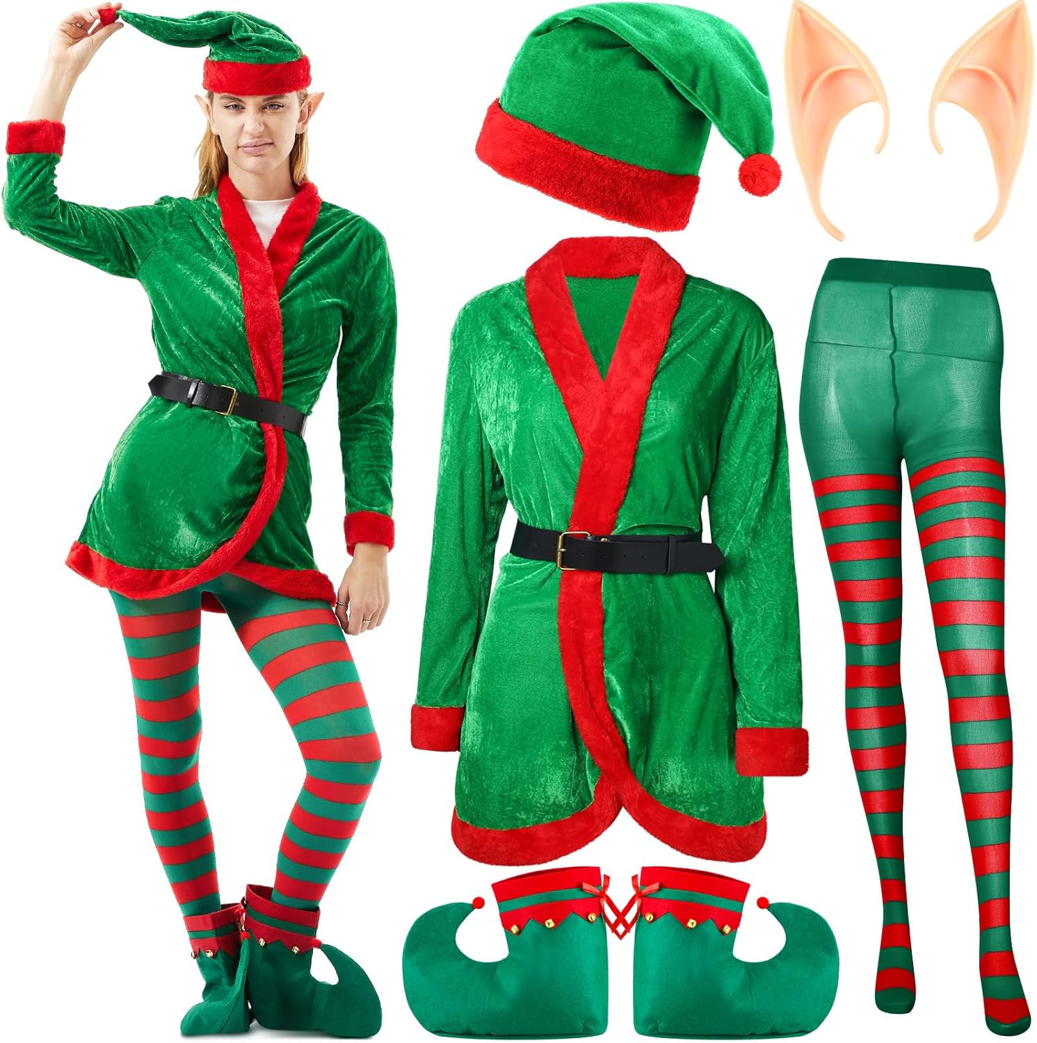 Amazon.com: Suhine 5 Pack Women Christmas Elf Costume Set Dress Outfit ...