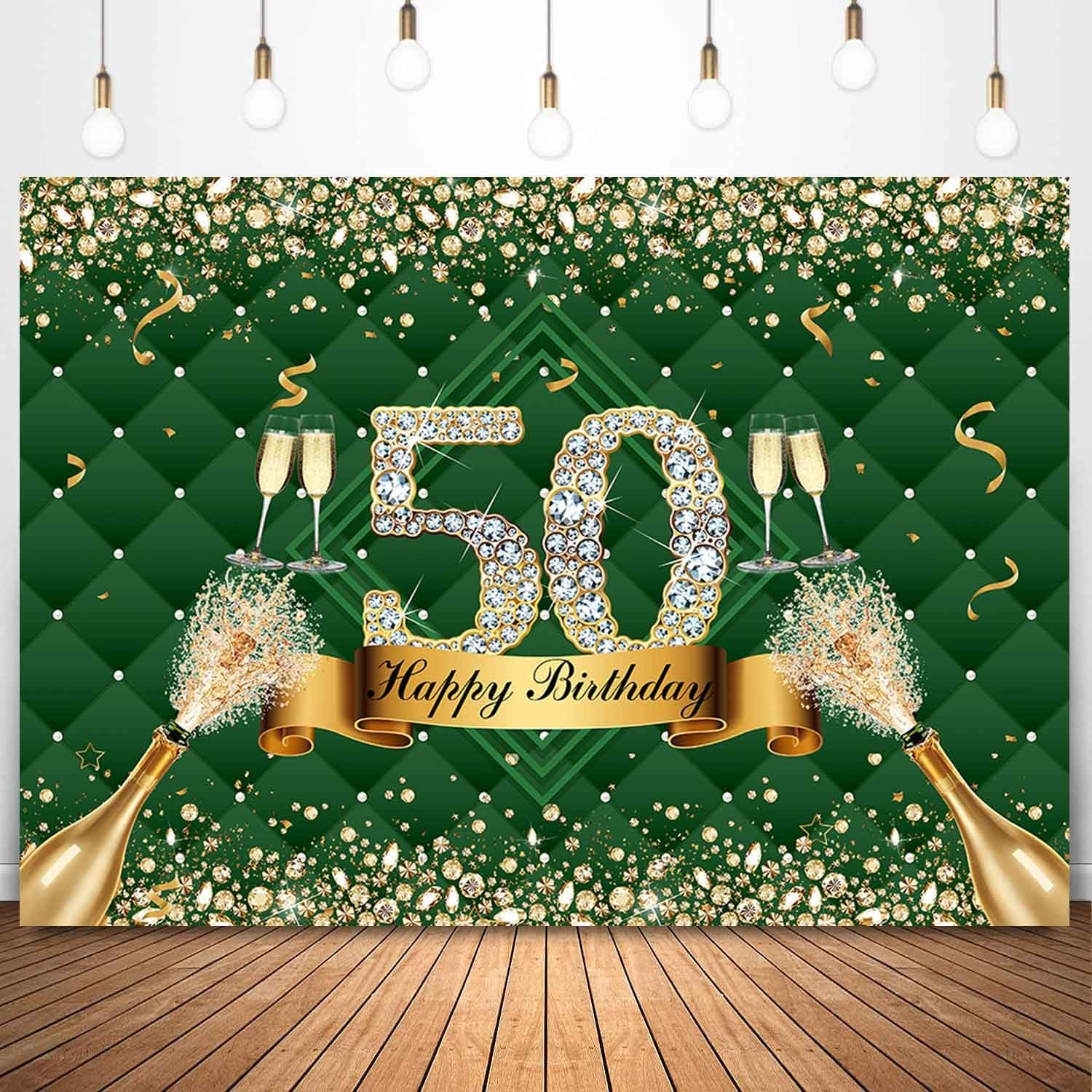 Amazon.com : Sensfun 8x6ft Green Gold Happy 50th Birthday Backdrop ...