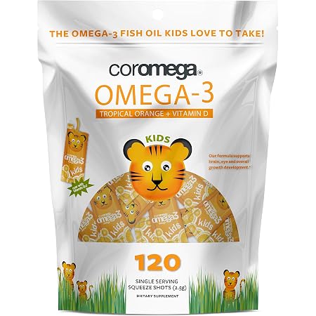 Coromega Kids Omega 3 Fish Oil Supplement, 650mg of Omega-3s, Tropical ...