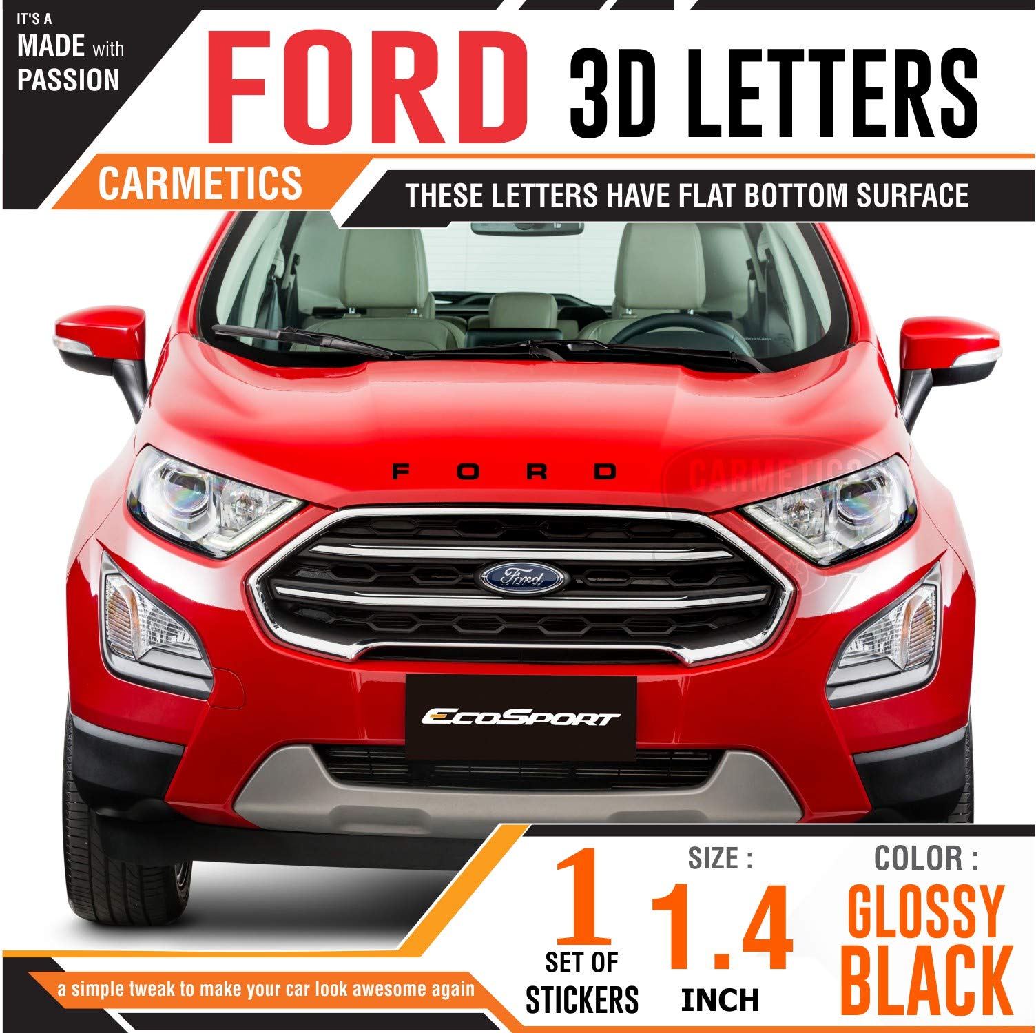 CarMetics Ford 3D Letters Stickers Decals Logo Emblem Bonnet Letters ...