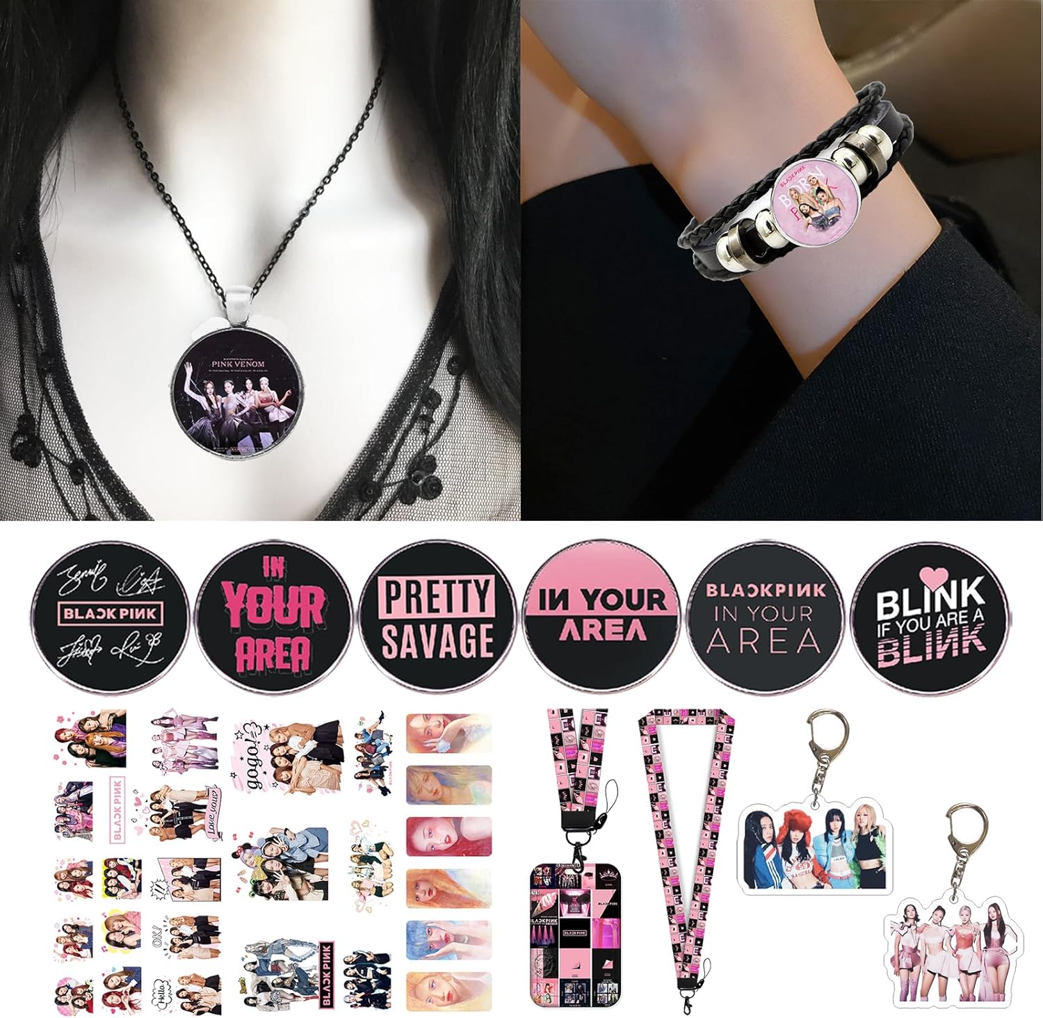 Black Pink Cosmetic Bag Kits for Women Girls Makeup Bag gifts Set for ...