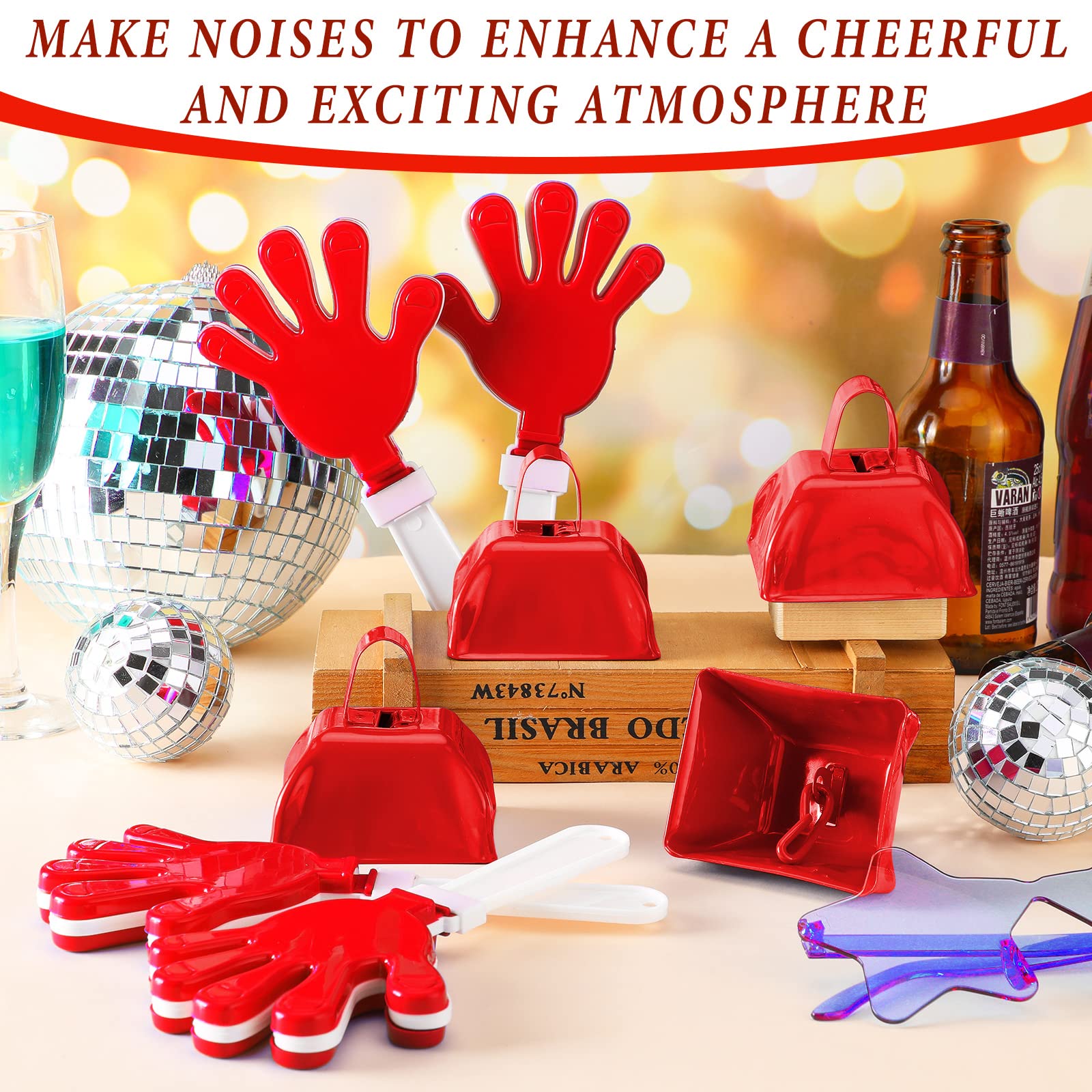 24 Pcs Metal Cowbells and Hand Clappers Cow Bells with Handle Cheering ...
