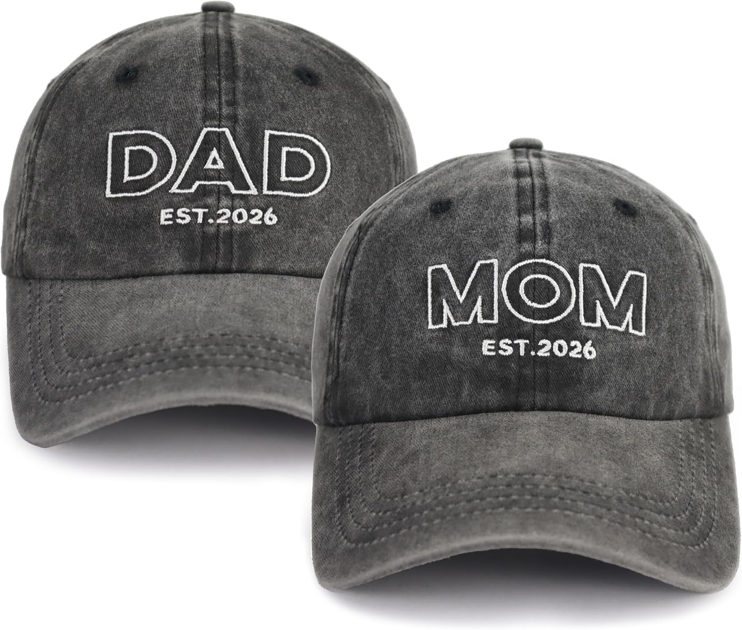 Mom and Dad Hats Est 2026, Adjustable Embroidered New Parents Baseball Cap