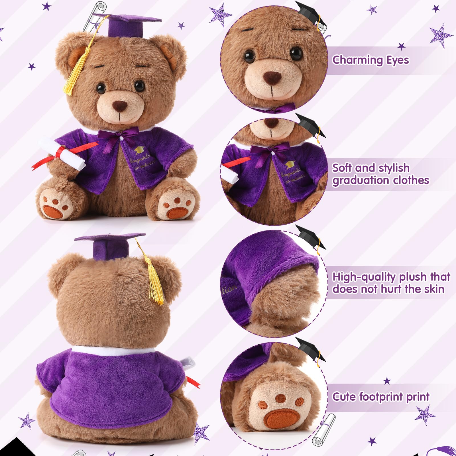 Snapklik.com : Deekin 10 Inch Graduation Bears Stuffed Animal Class Of 2025 Plush Bear In Black ...
