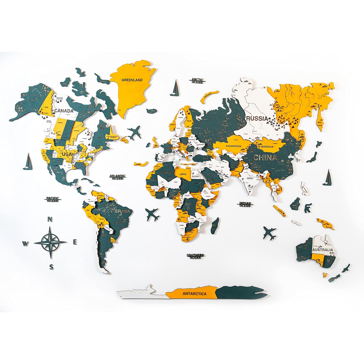 3D Wooden World Map Wall Decoration - Unique Wood Map for Living Room ...