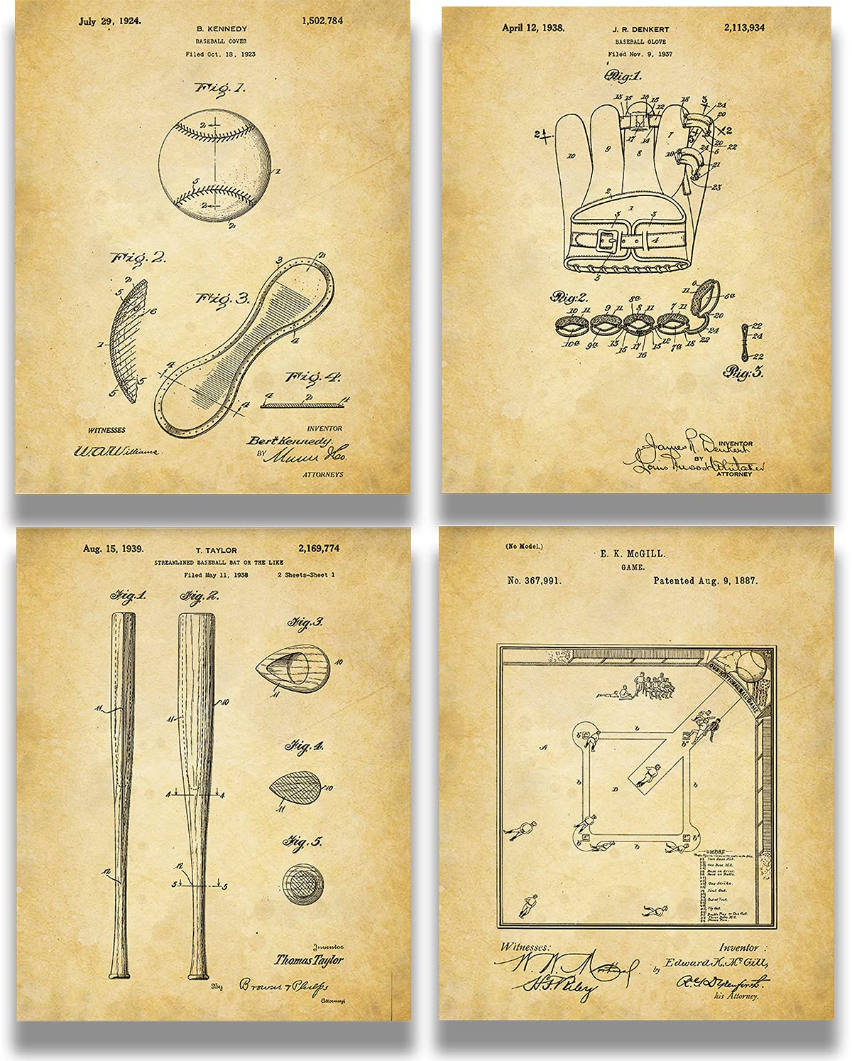 Amazon.com: Govivo Baseball Patent - A Set of Four Baseball Patents ...