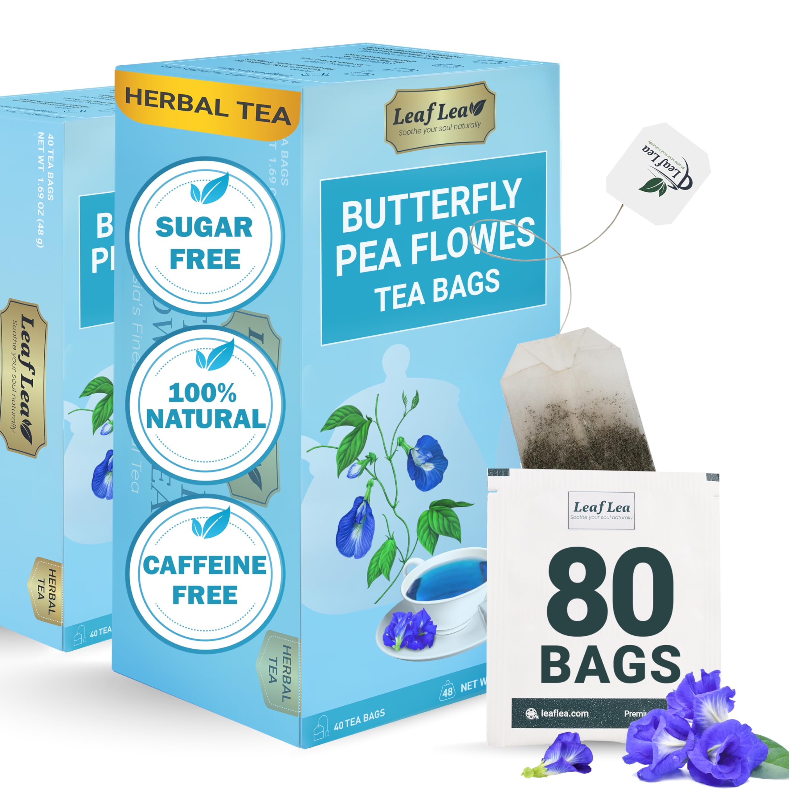Amazon.com : LeafLea Blue Butterfly Pea Flower Tea Bags, Blule Pea Tea ...
