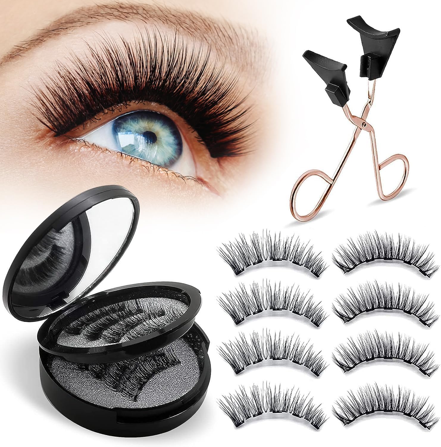 Amazon.com: Magnetic False Eyelashes, 3D Natural Look Set of Dual ...