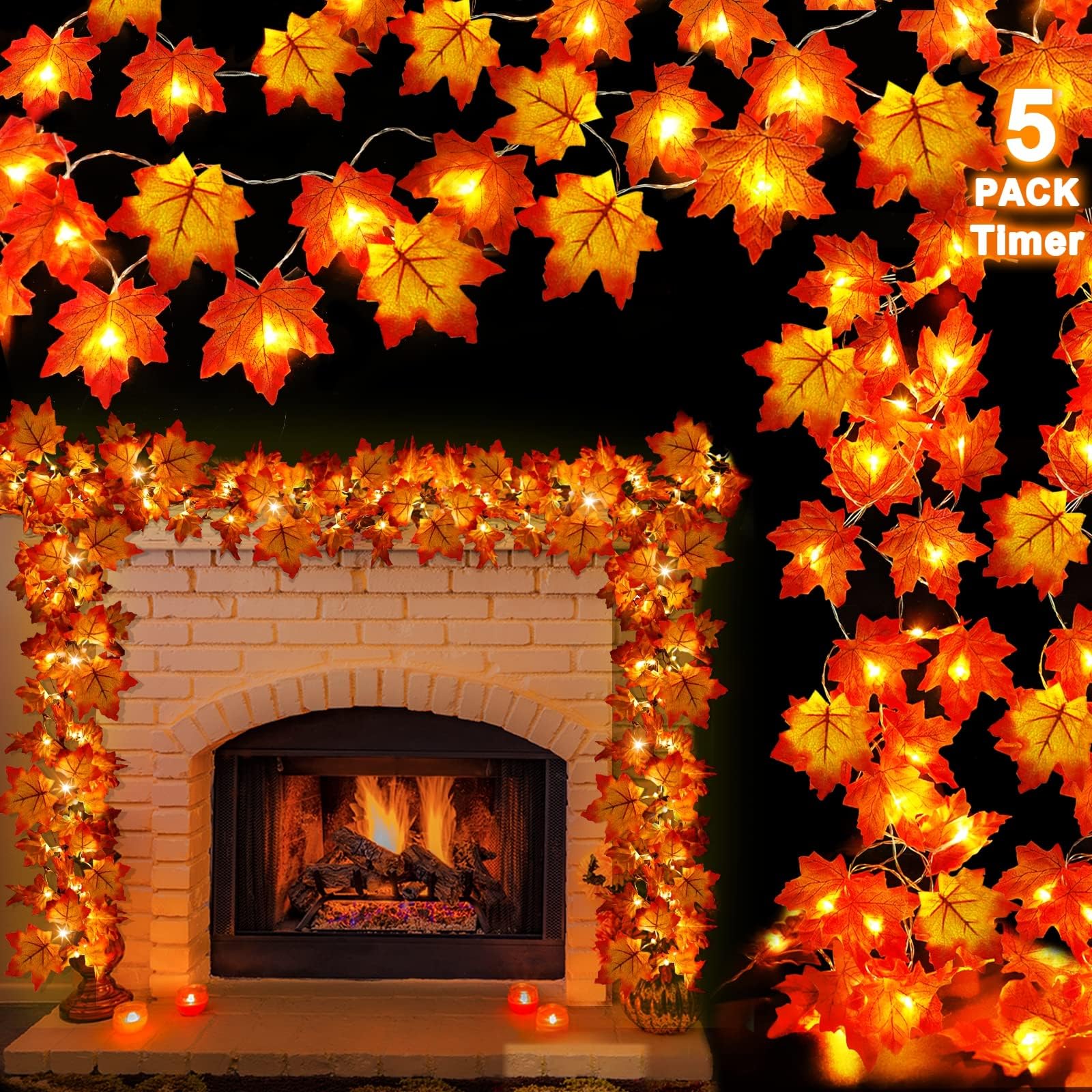 Amazon.com: 8 Pack Thanksgiving Decorations Lighted Fall Garland, 9.8ft ...