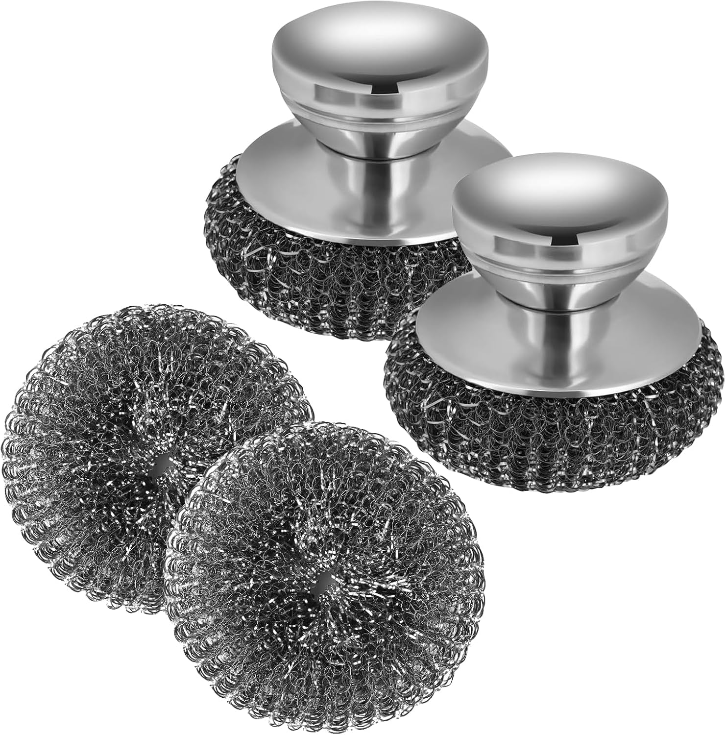 2Pcs Steel Wool Scrubber with 2 Replacement Wool Pads, Metal Dish ...